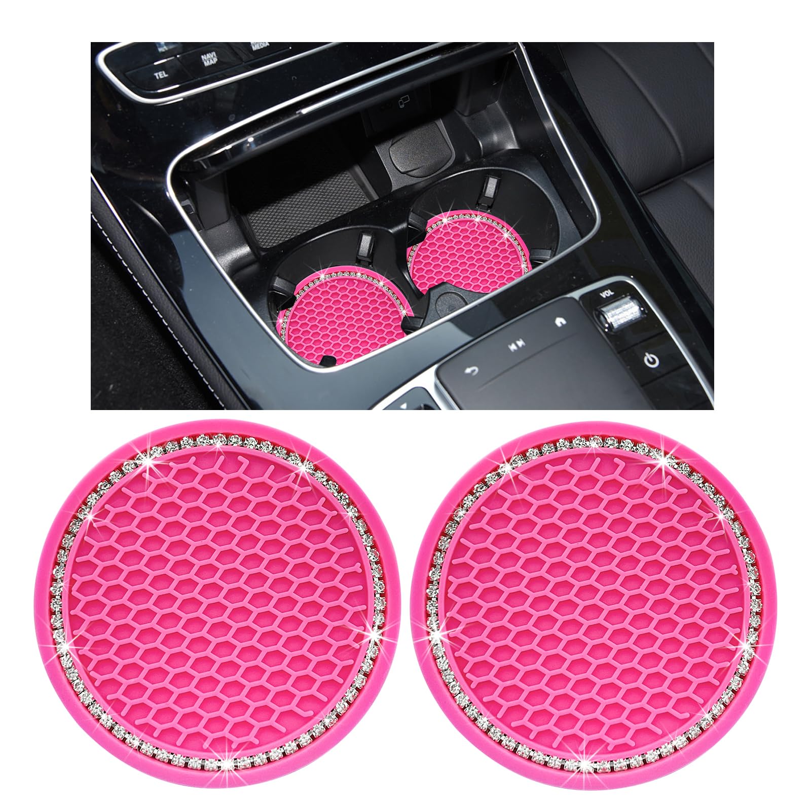 Amazon.com: Kewucn 2 Pack Bling Car Cup Coaster, 2.75 Inch Rhinestone ...