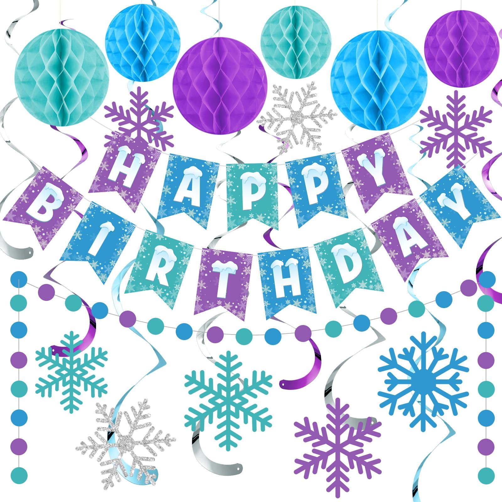 Amazon.com: Funrous Frozen Snowflake Birthday Decorations Happy ...