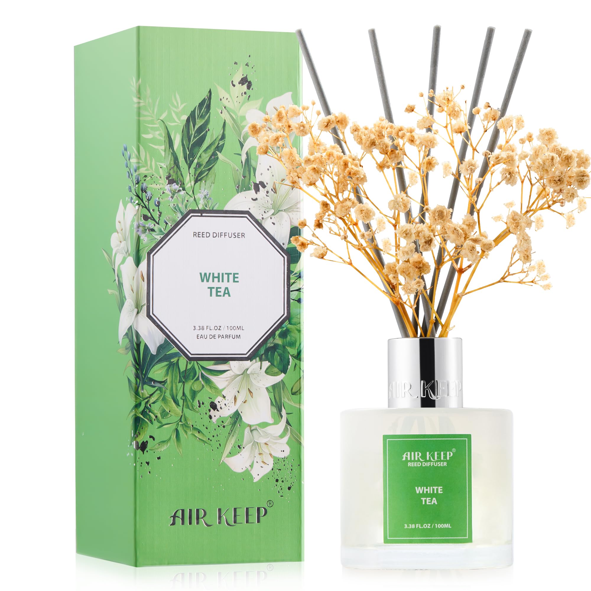 Amazon.com: Airkeep Reed Diffuser Set,3.38 fl oz (100 ml) - White Tea ...