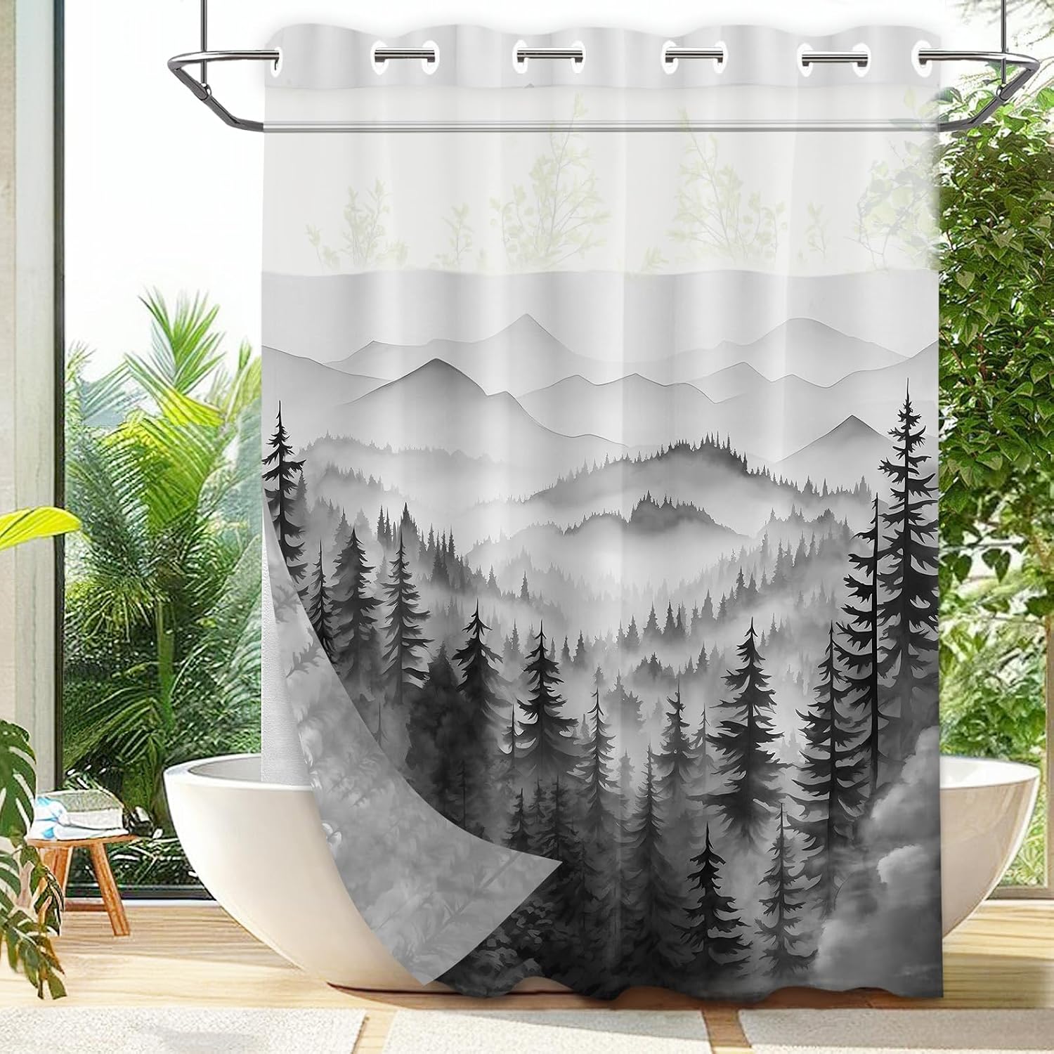 Amazon.com: QGHOT Forest Hookless Shower Curtain with Snap in Liner ...