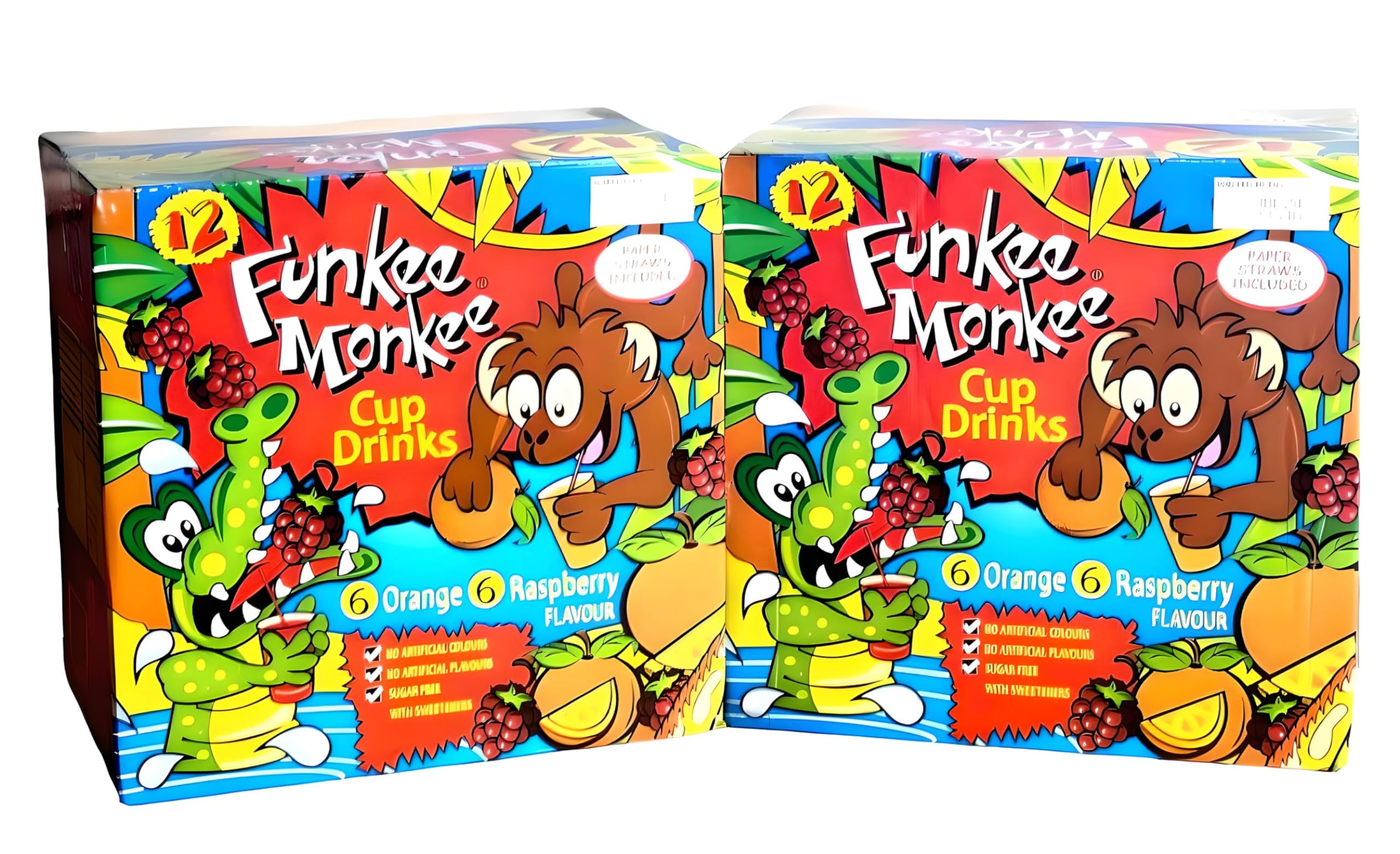 2 Pack Funkee Monkee Cup Drinks 12 x 200ml Box Set with Paper Straws ...
