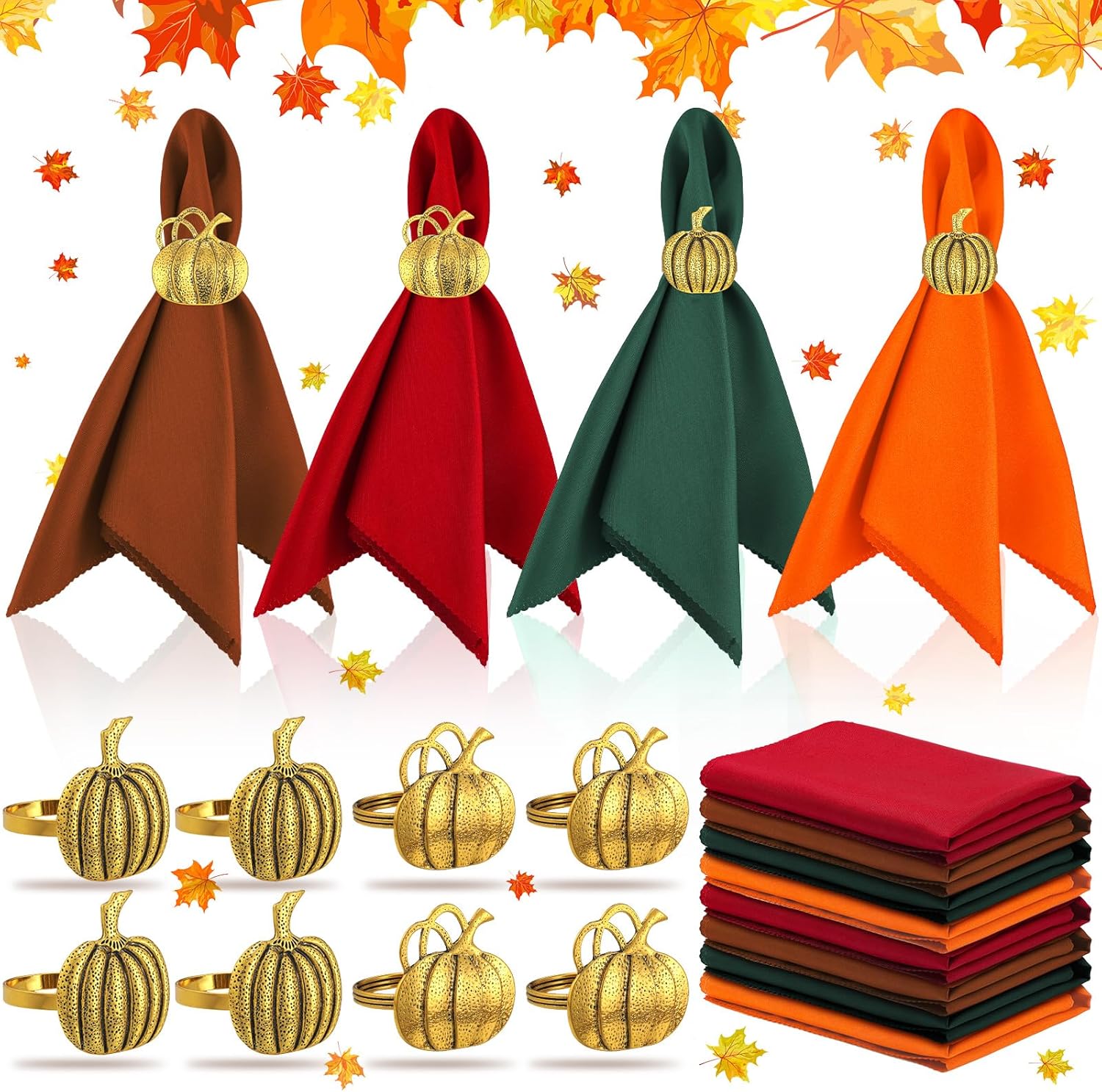 Amazon.com: 16 Pcs Fall Thanksgiving Napkin Ring Set 8 Pcs Napkin Rings ...