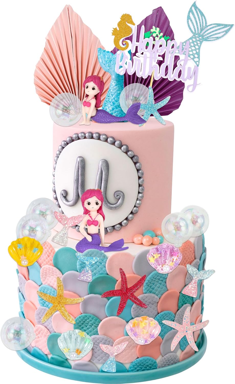 Amazon.com: Gyufise 27Pcs Mermaid Cake Toppers Kit - Under The Sea Palm ...