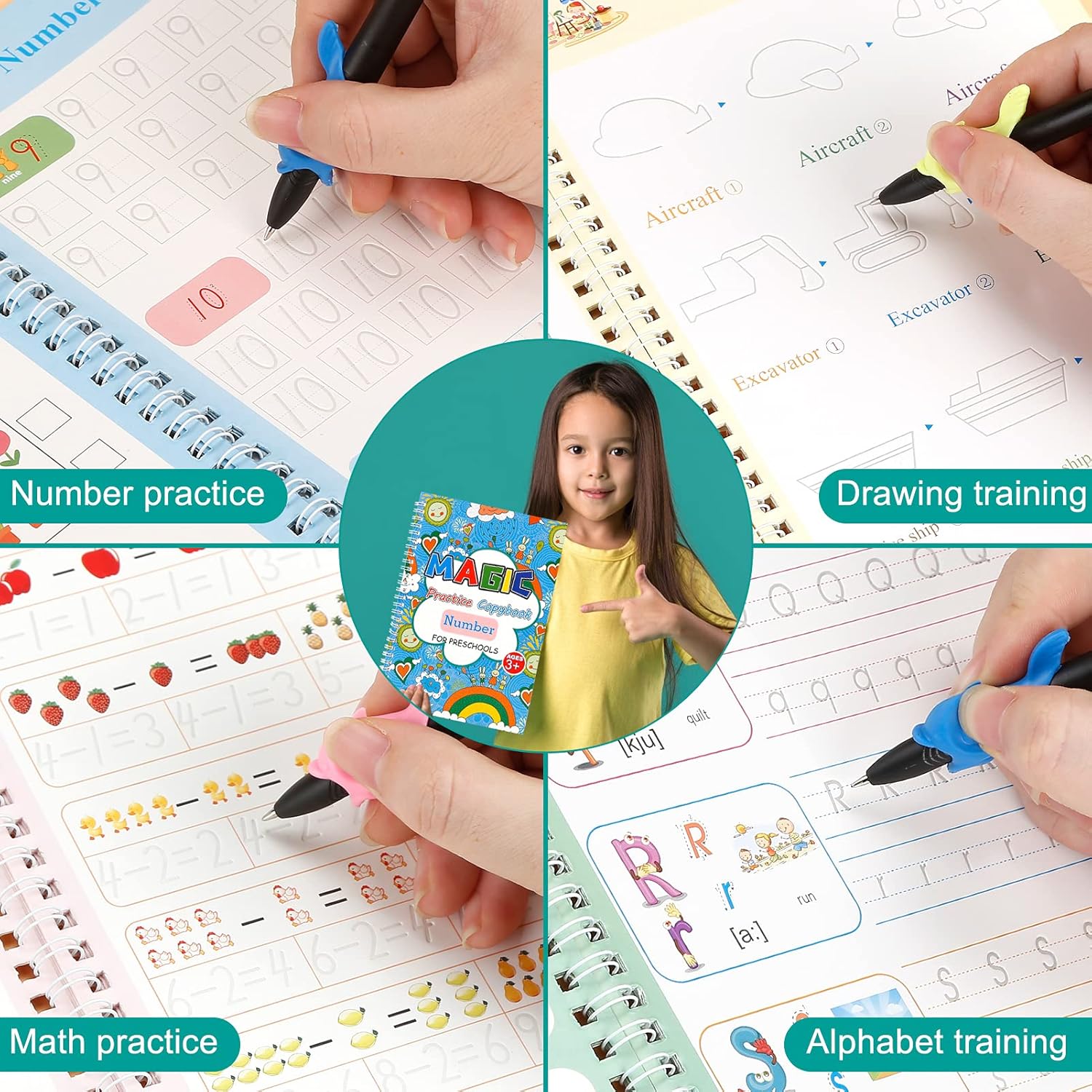 Buy Large Magic Practice Copybooks for Kids, 4Packs Sank Reusable Magic ...
