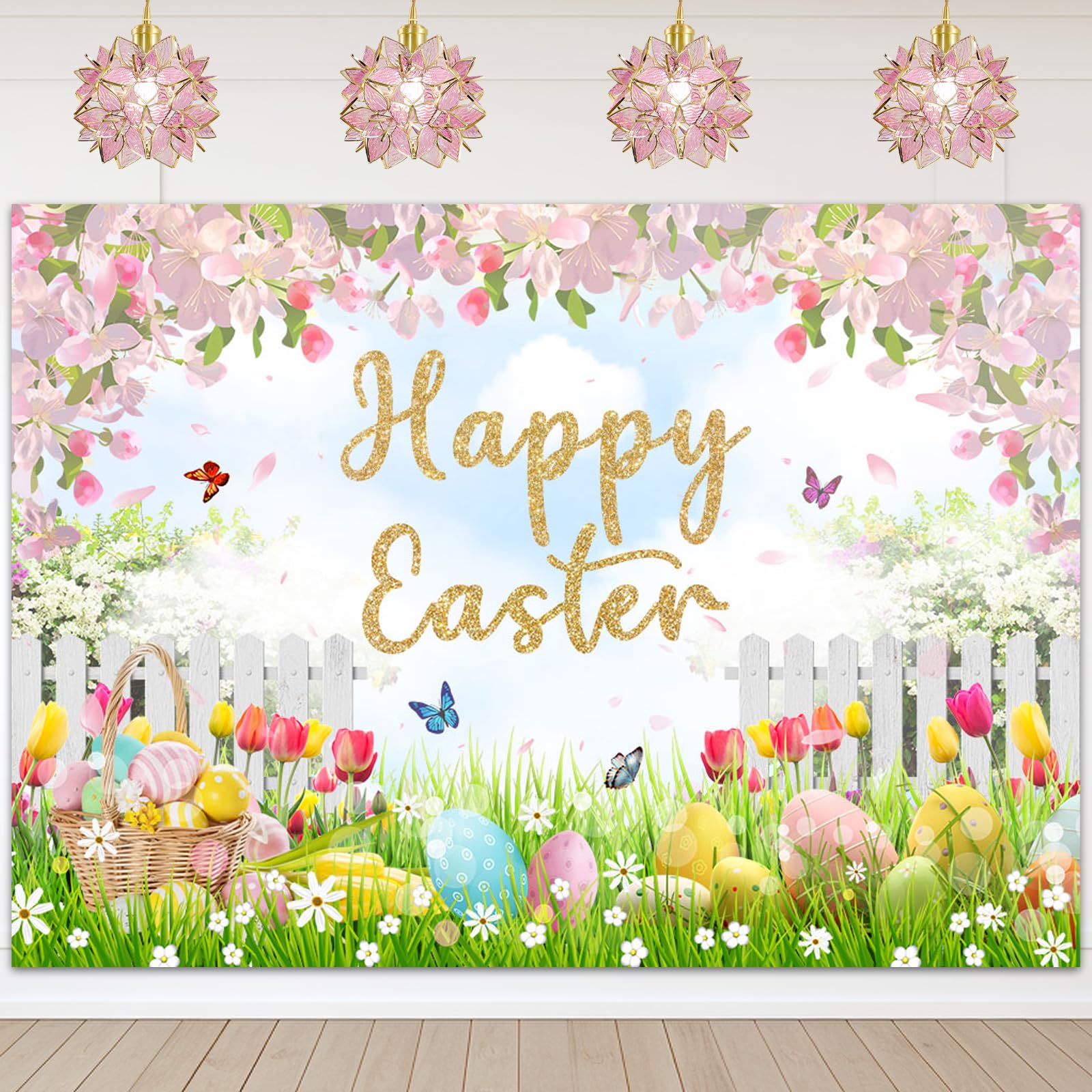 Amazon.com : Mocsicka Happy Easter Day Backdrop Easter Colorful Eggs ...
