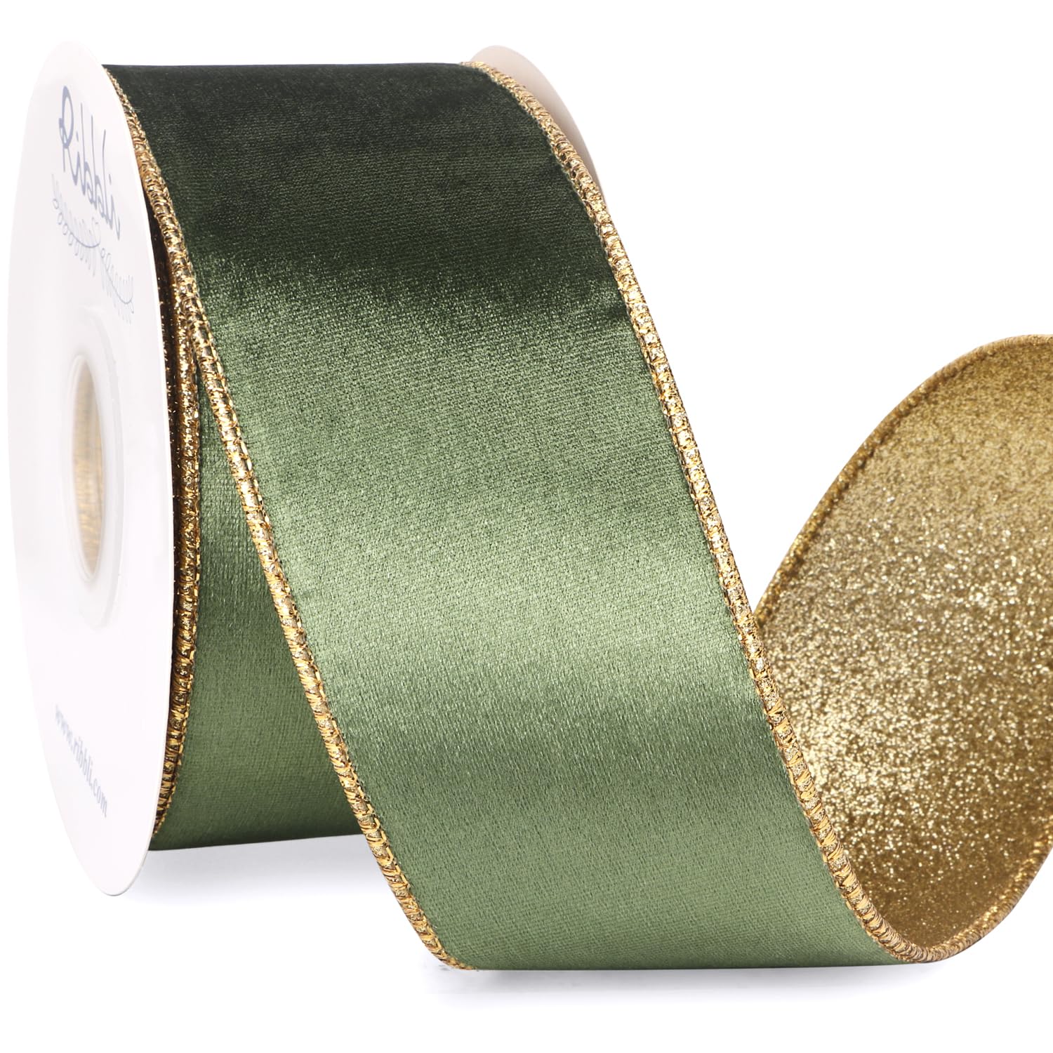 Amazon.com: Ribbli Sage Green Velvet Ribbon Wired 2.5 Inch Glossy ...