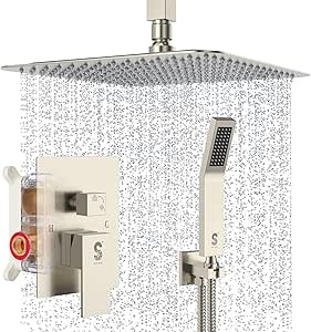 SR SUN RISE 12 Inch Ceiling Mount Brushed Nickel Shower System Bathroom ...