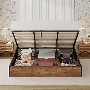 Jocisland Full Size Lift Up Storage Platform Bed Frame, Metal Bed Frame ...
