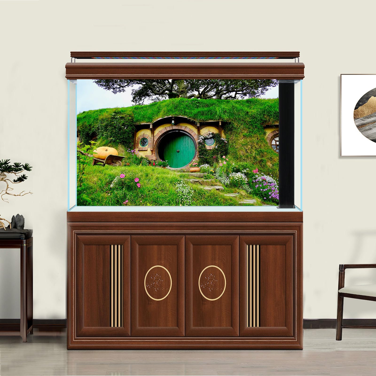 Snapklik.com : Hobbit Cave Aquarium Backdrop Matamata Rural Hobbit ...