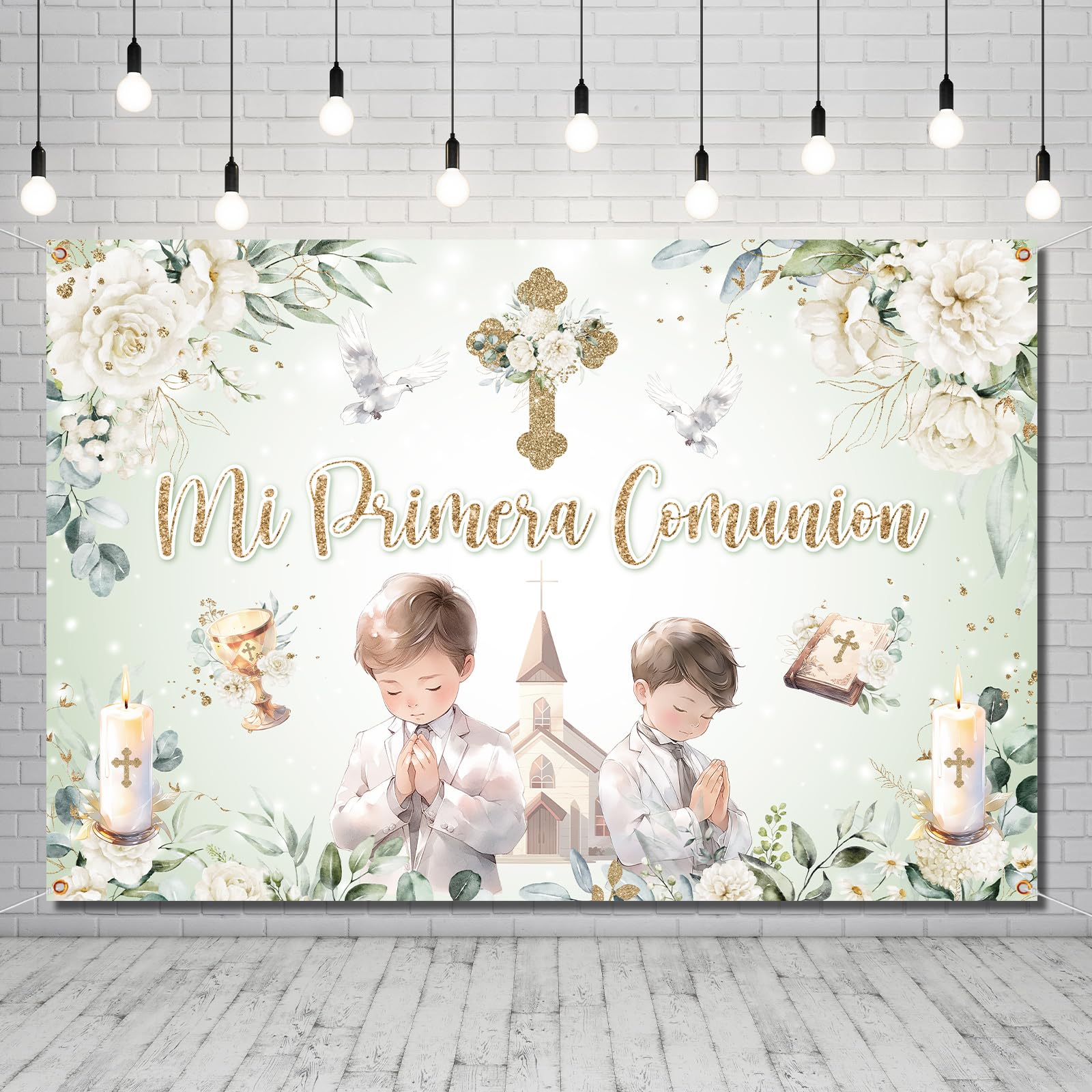 Amazon.com: Juweked First Communion Backdrop Boy Mi Primera Comunion ...