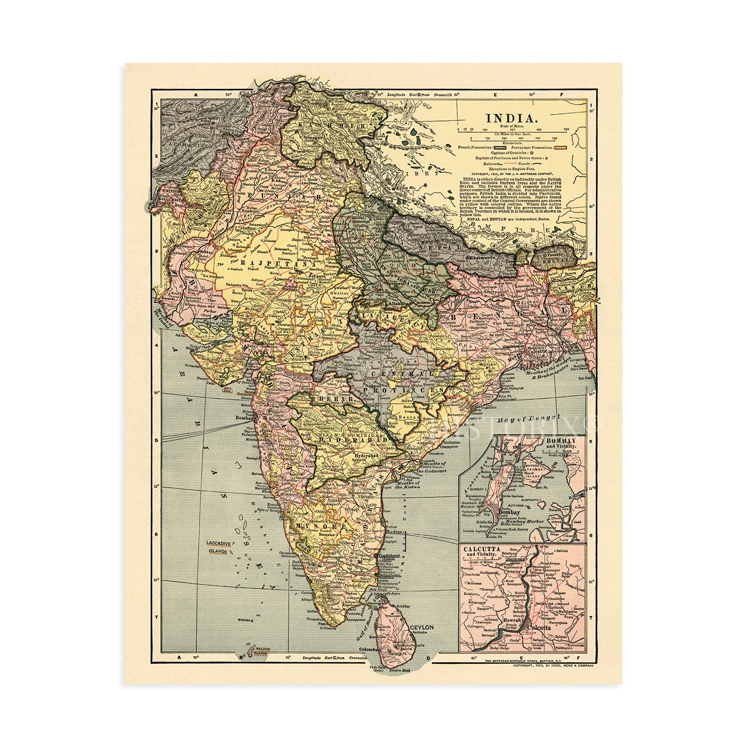 Old Map Of India Hindustan Canvas Large Wall Decor Vintage