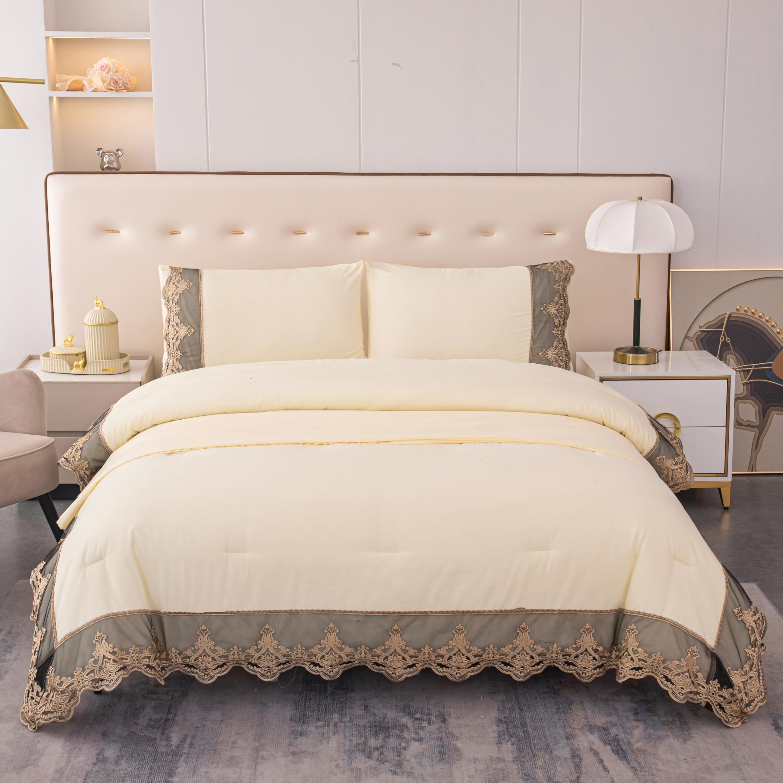 5 Pieces Comforter Queen Size, Solid Bedding Set for All Season,Luxury ...