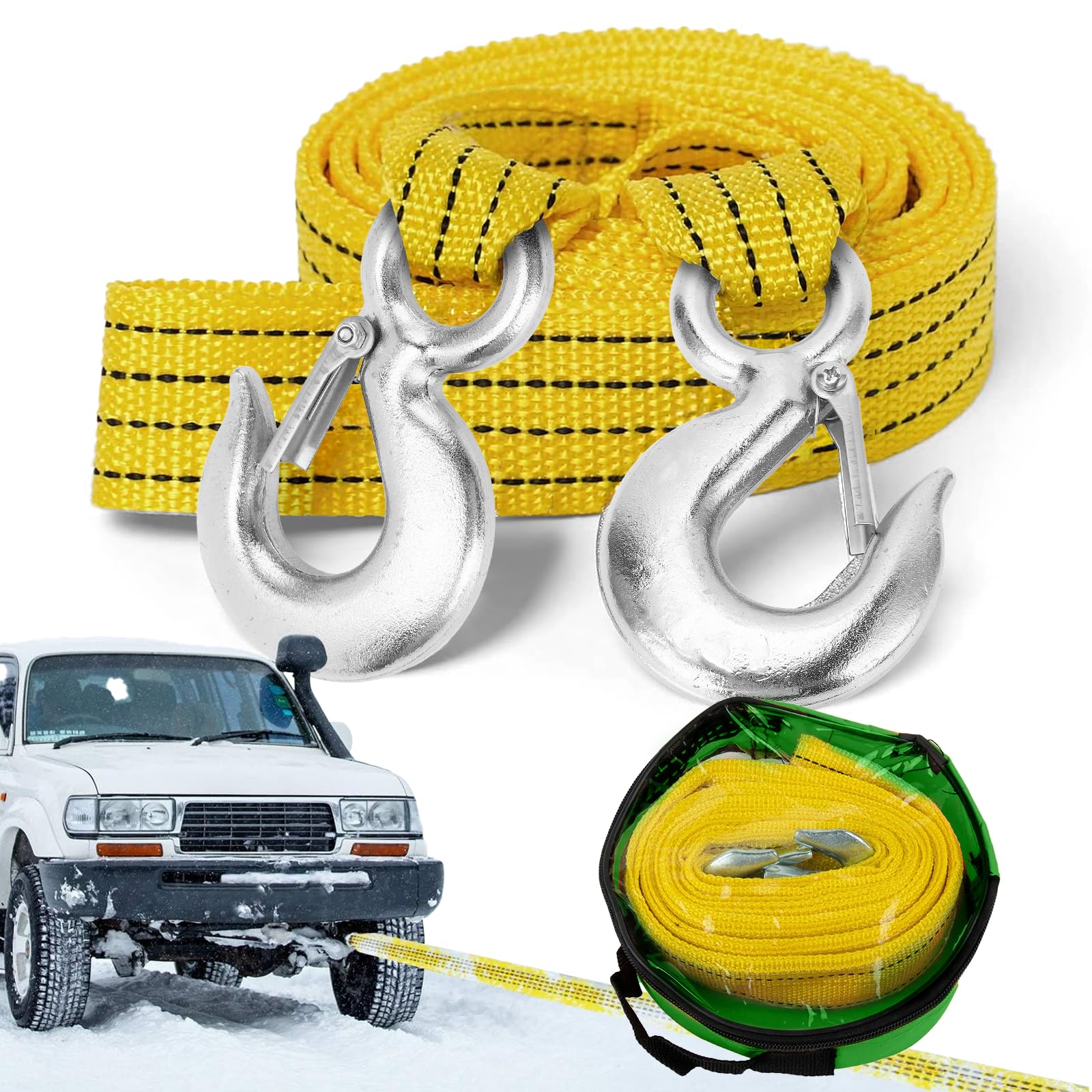 Tow Strap, 13Ft 11000Lbs Tow Rope with Hooks, Nylon Tow Straps for ...