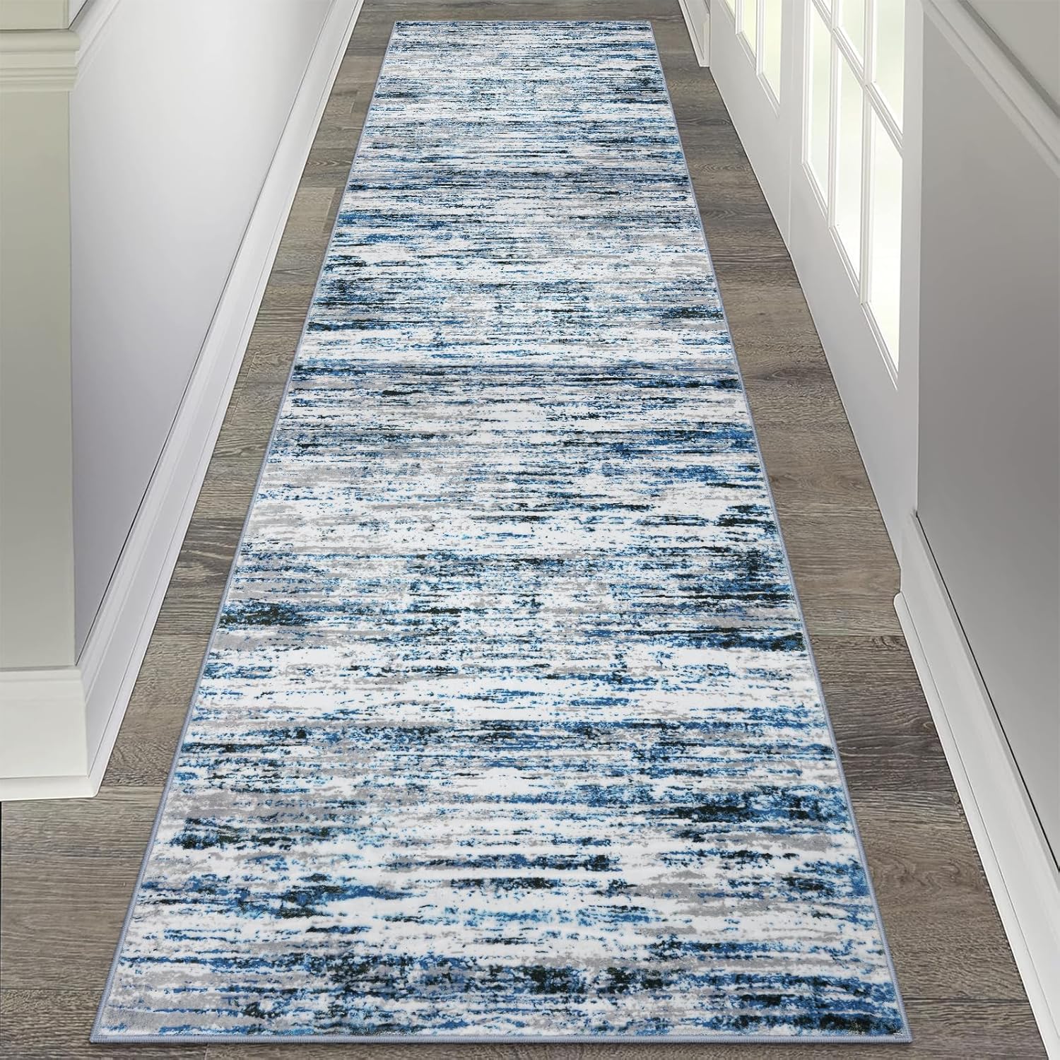 Amazon.com: Lansny Modern Abstract Runner Rug 2.6x10, Grey Blue White ...