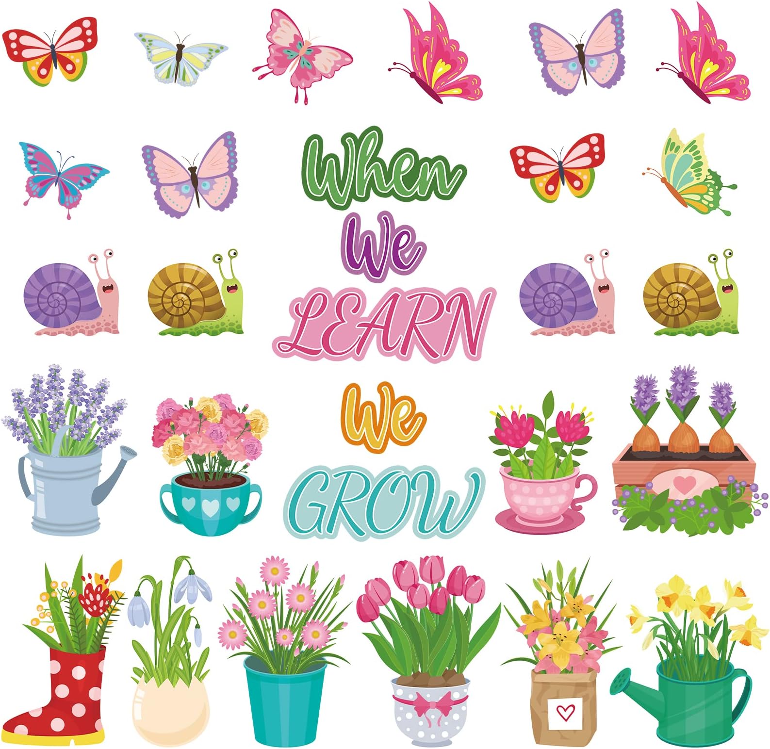 Amazon.com: 50Pcs Hello Spring Cut-Outs Flowers Butterflies with 90Pcs ...
