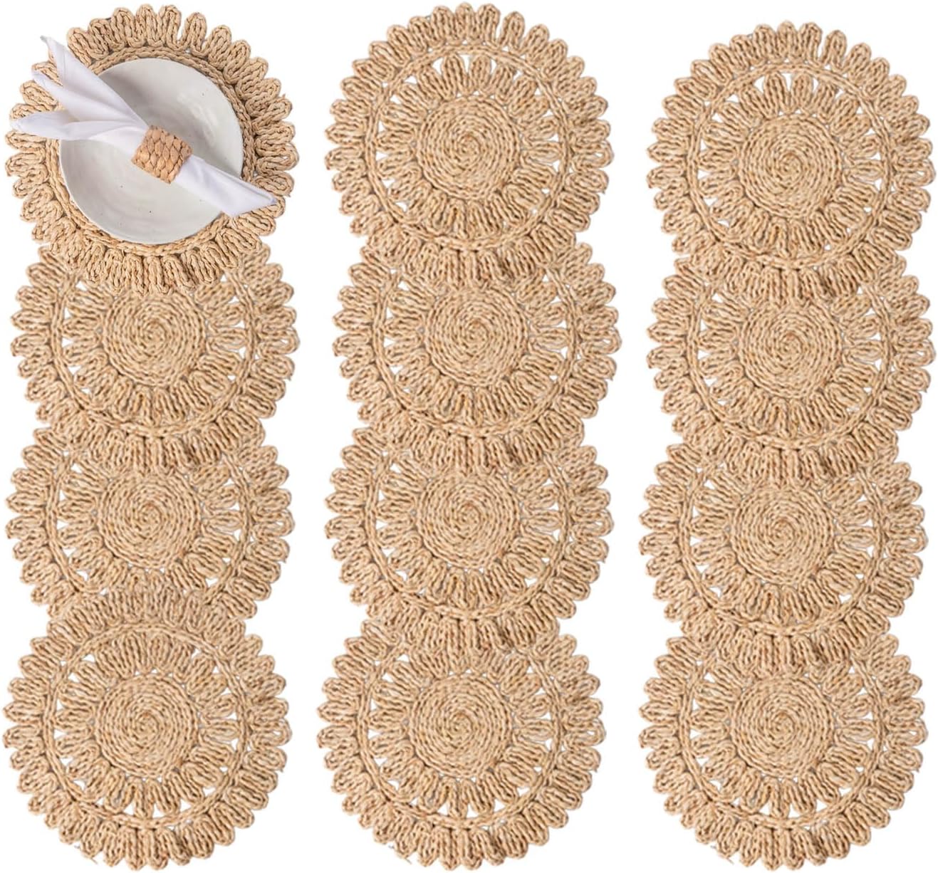 Amazon.com: Gejoy Woven Placemats Set Brown Round Rattan Placemats and ...