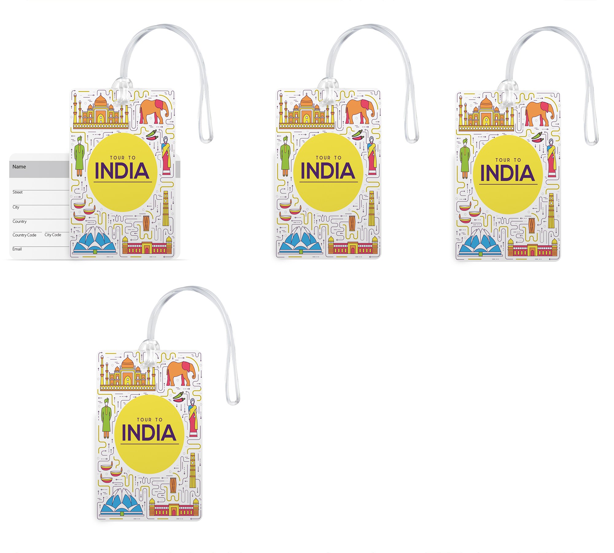 100yellow® Tour to India Theme Luggage Tags, Bag Tag Travel Id Labels ...