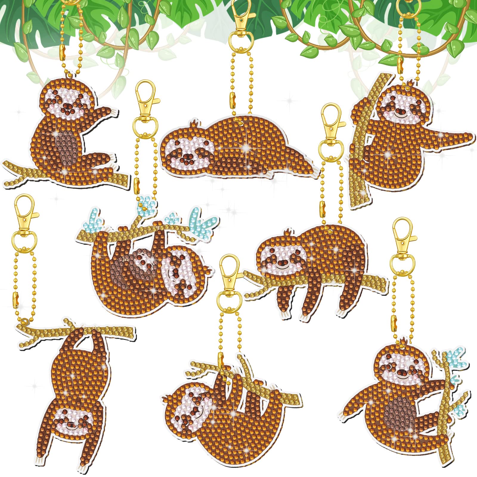 Amazon.com: Kigeli 8 Pcs Sloth Diamond Painting Keychains 5D Diamond ...