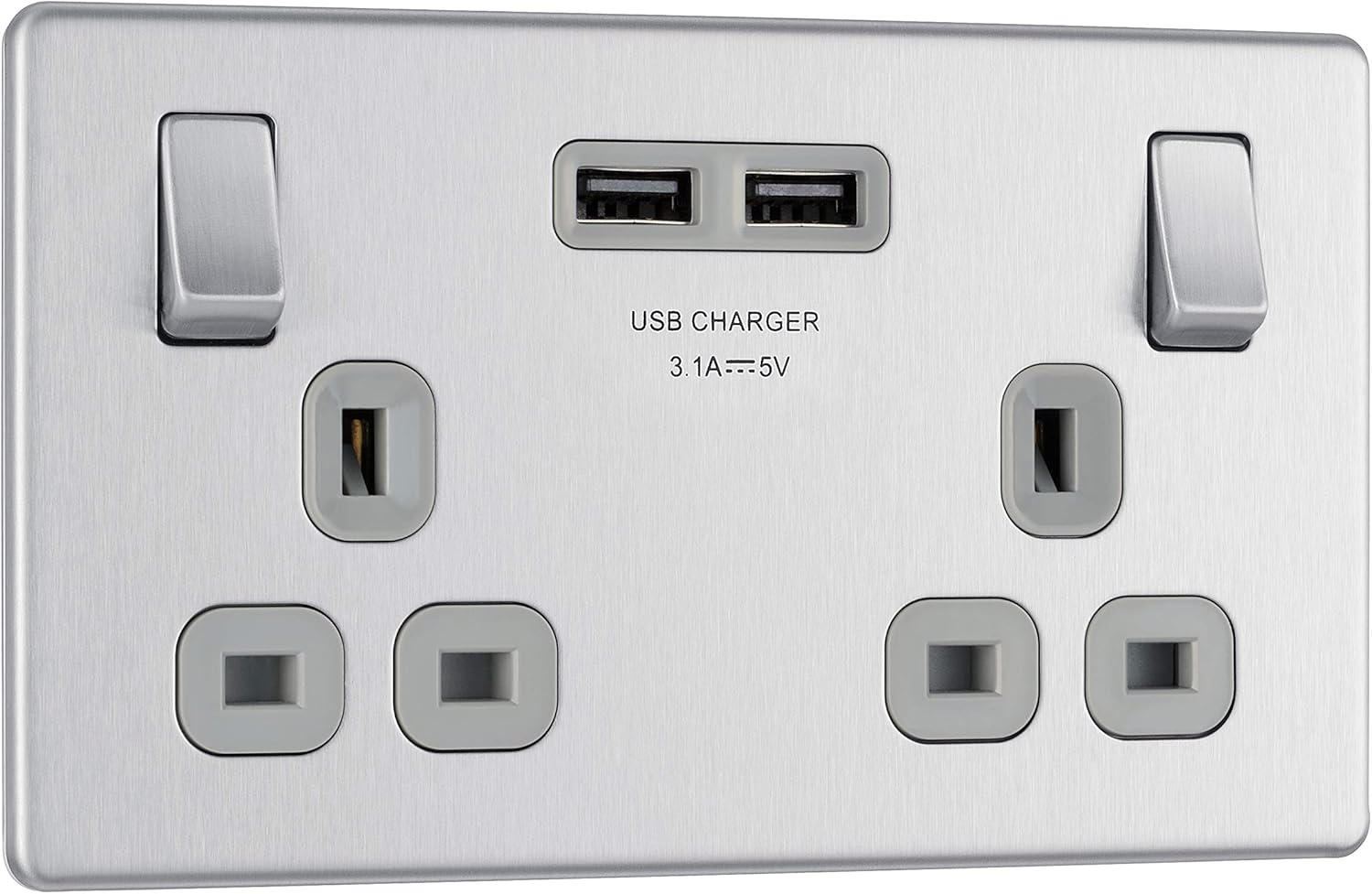 BG Electrical Screwless Flat Plate Double Switched Power Socket with ...