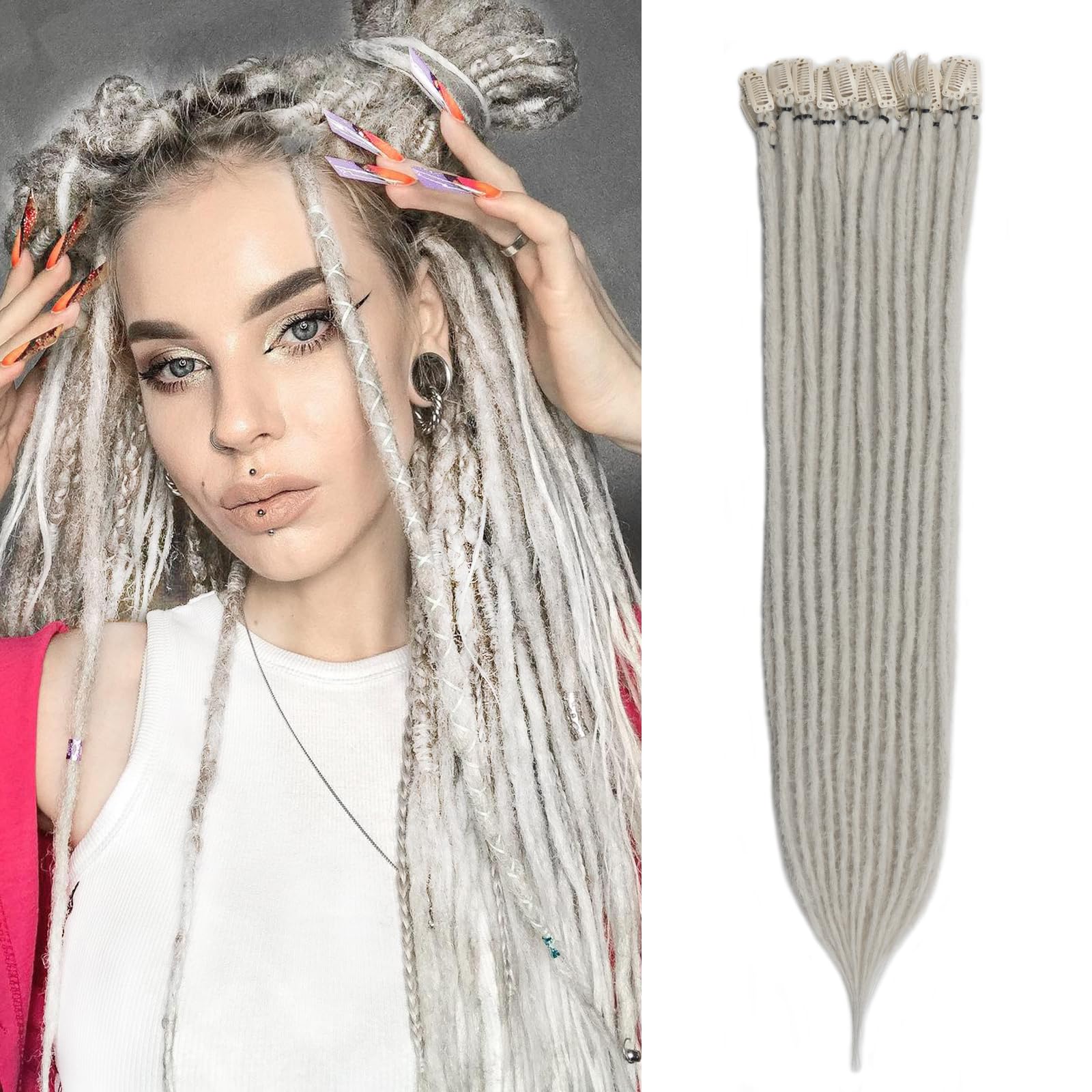 Amazon.com : Kyriena 6PCS Light Gray Clip In Dreadlock Extensions, 24 ...