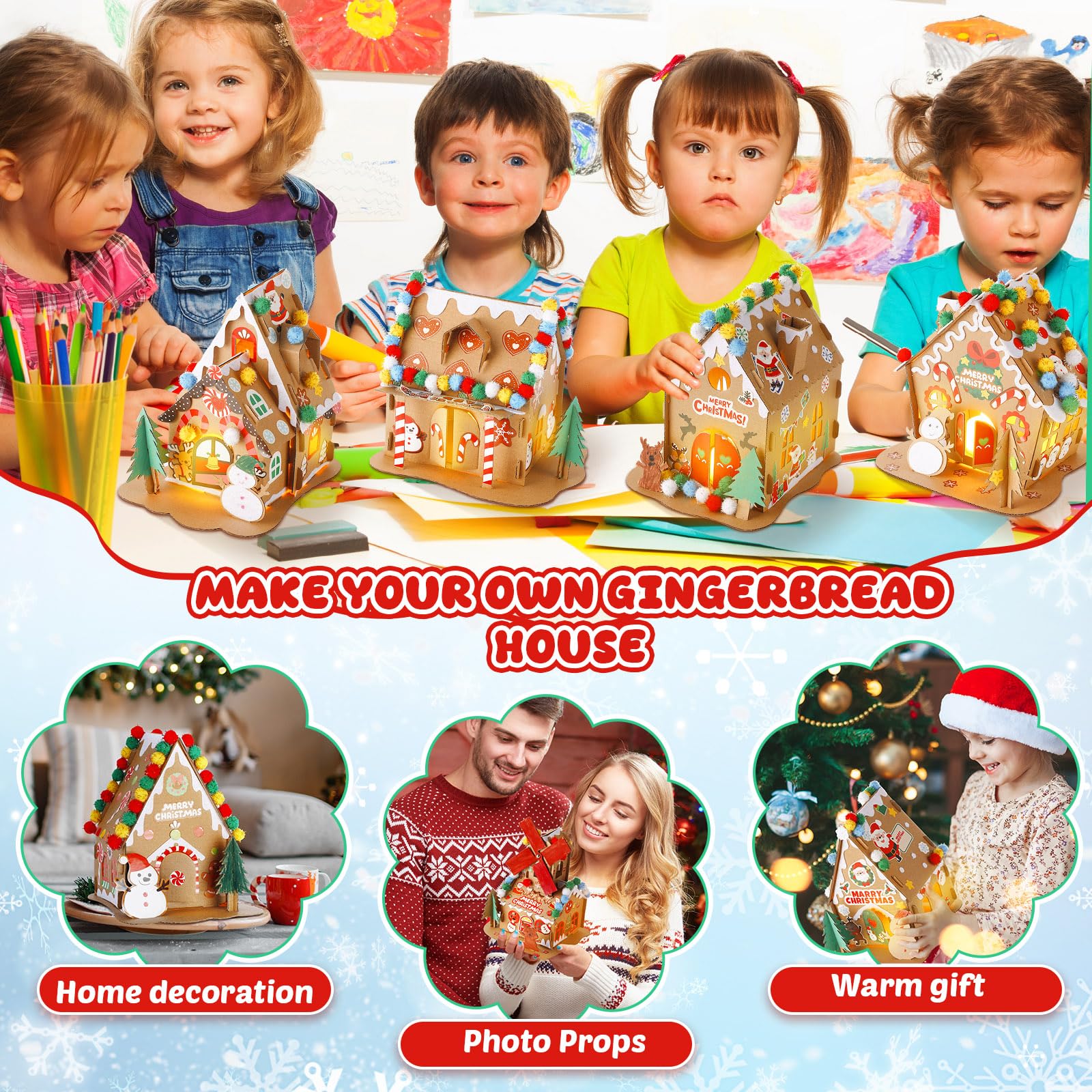Liliful 12 Set Christmas Cardboard Gingerbread House Kit Kids Christmas ...