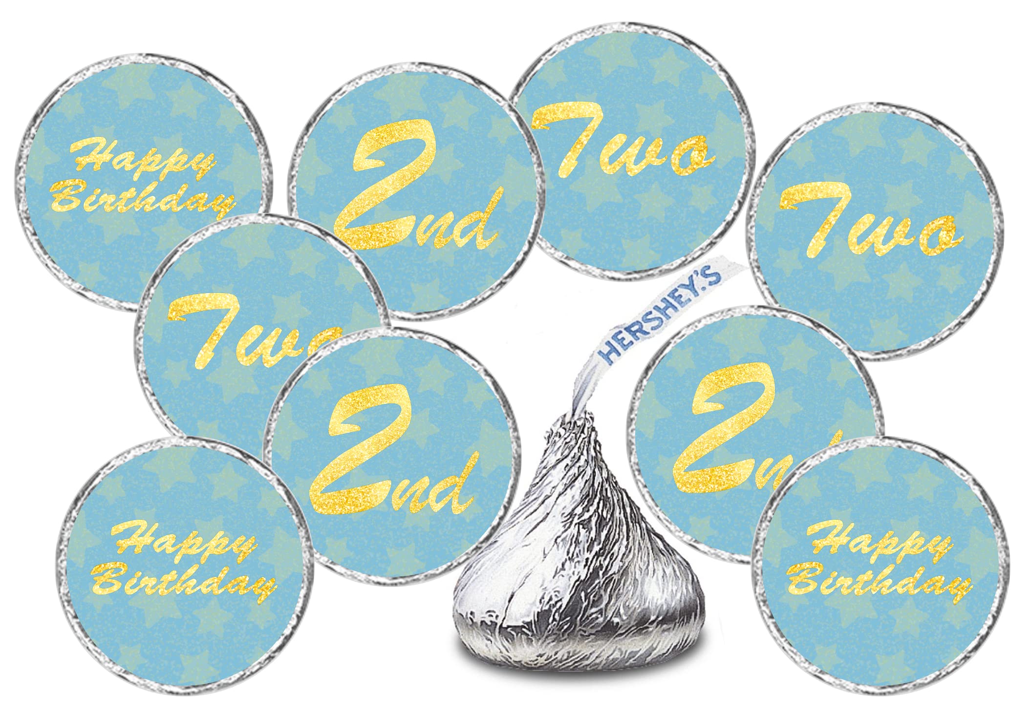 Amazon.com: 2nd Birthday Kisses Stickers, Two Blue Kiss Labels for Boy ...