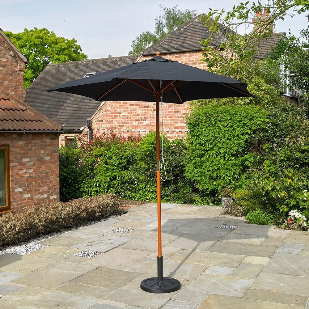 Kingfisher 2.4m Wooden Black Garden Parasol : Amazon.co.uk: Garden