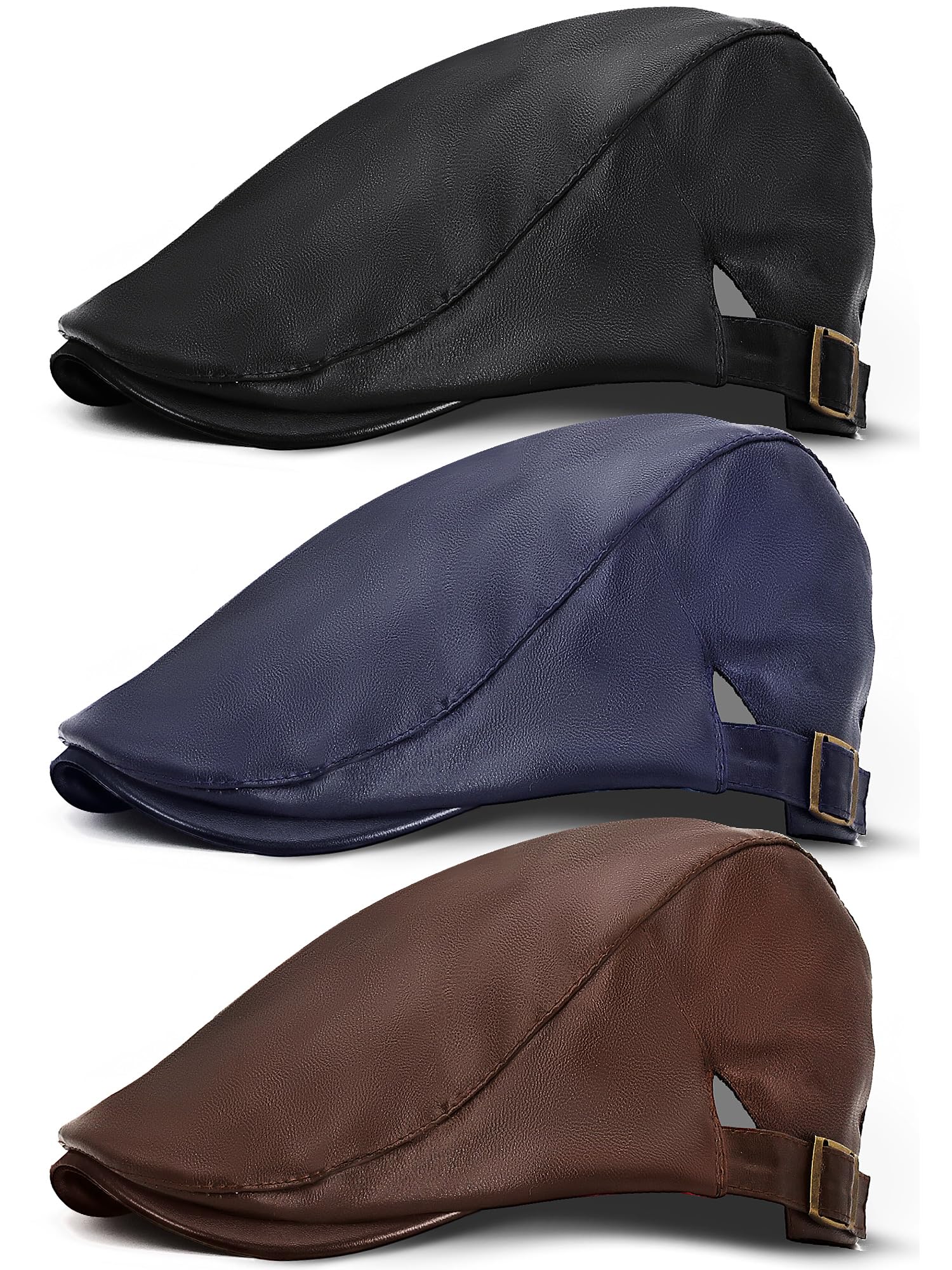 ROLVNHTV 3 Pieces Newsboy Hats for Men Beret Leather Cap Leather Ivy ...