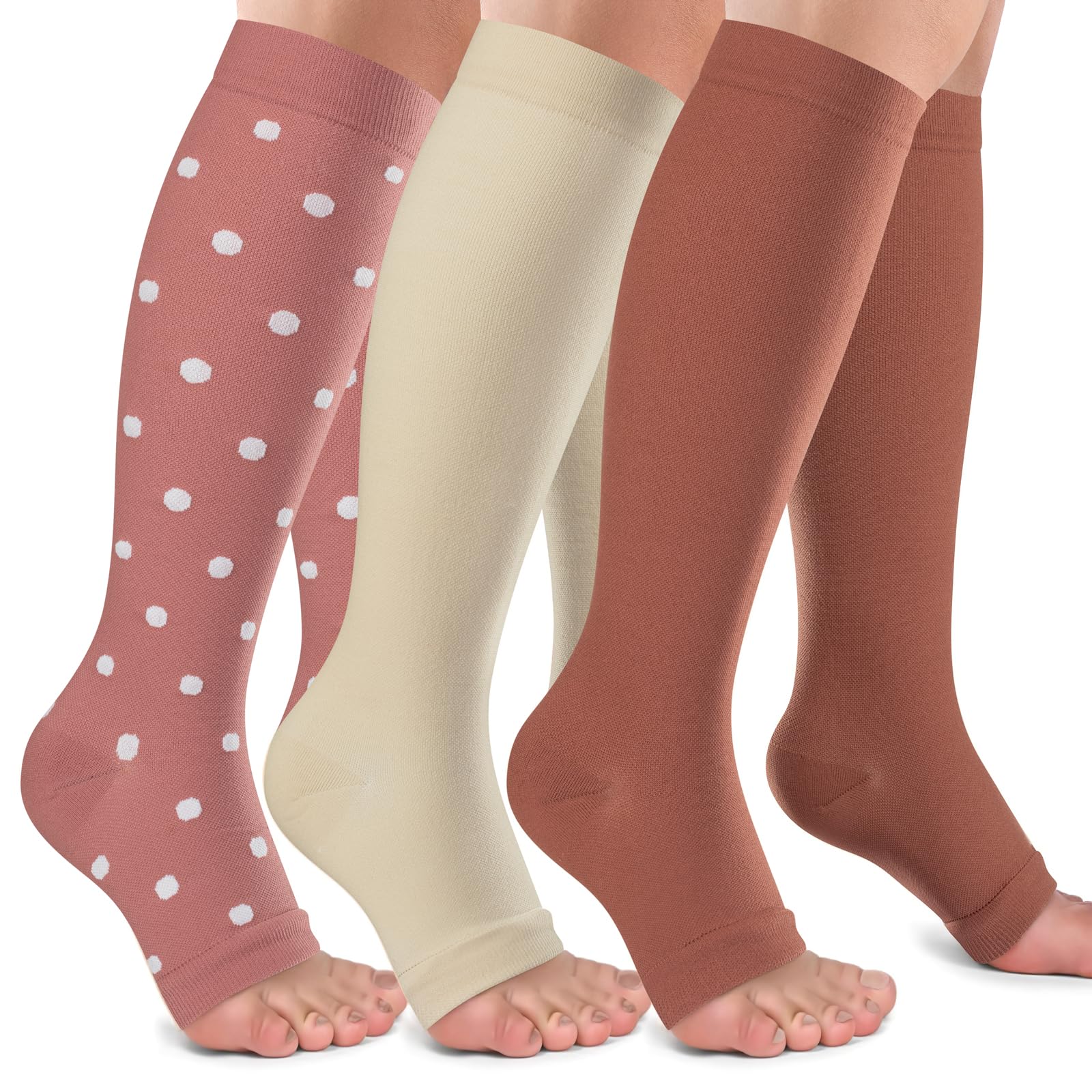 Amazon.com: Open Toe Compression Socks Women & Men-3 Pairs 20-30 mmHg ...