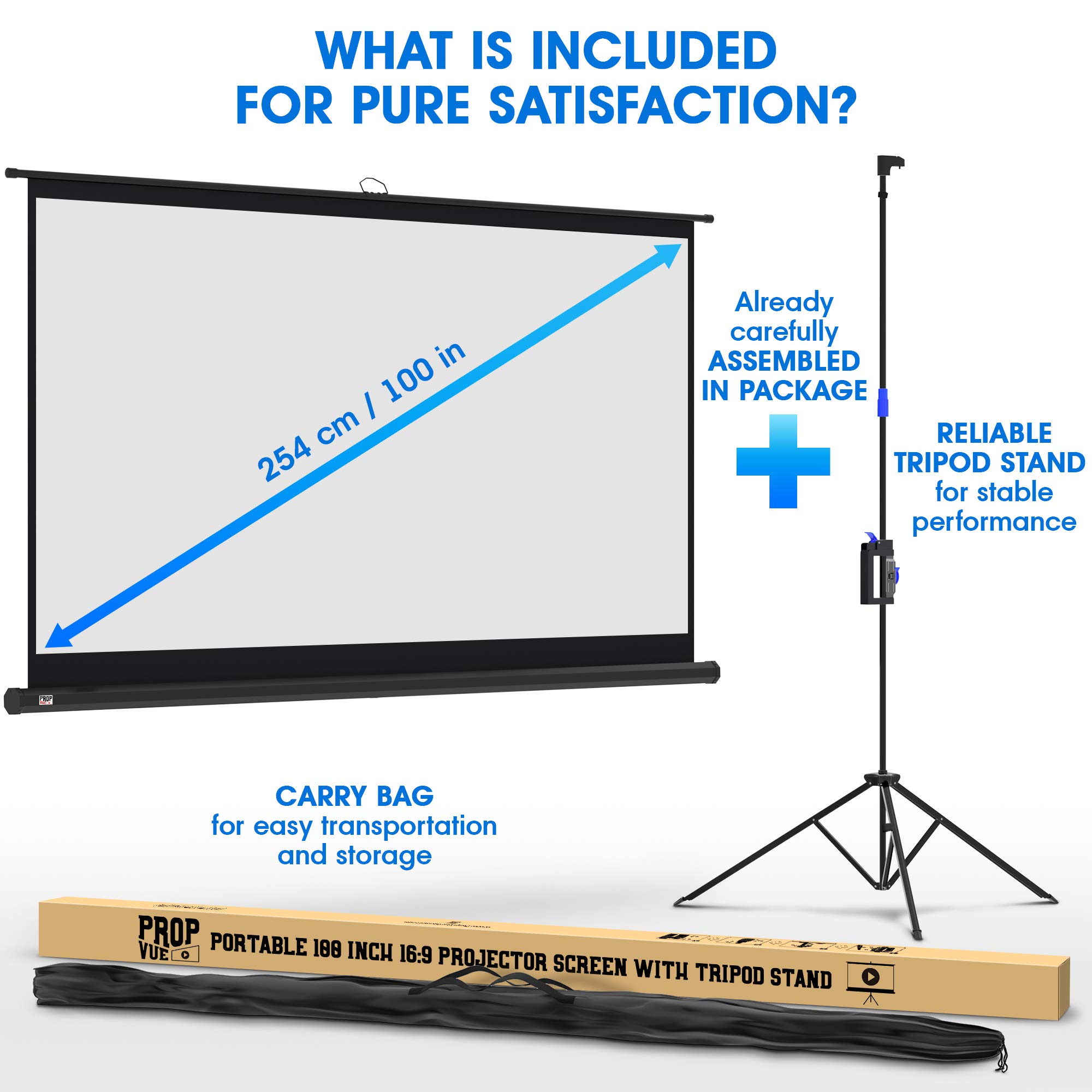 Projector Screen with Stand 100 inch - Indoor and Outdoor Projection ...