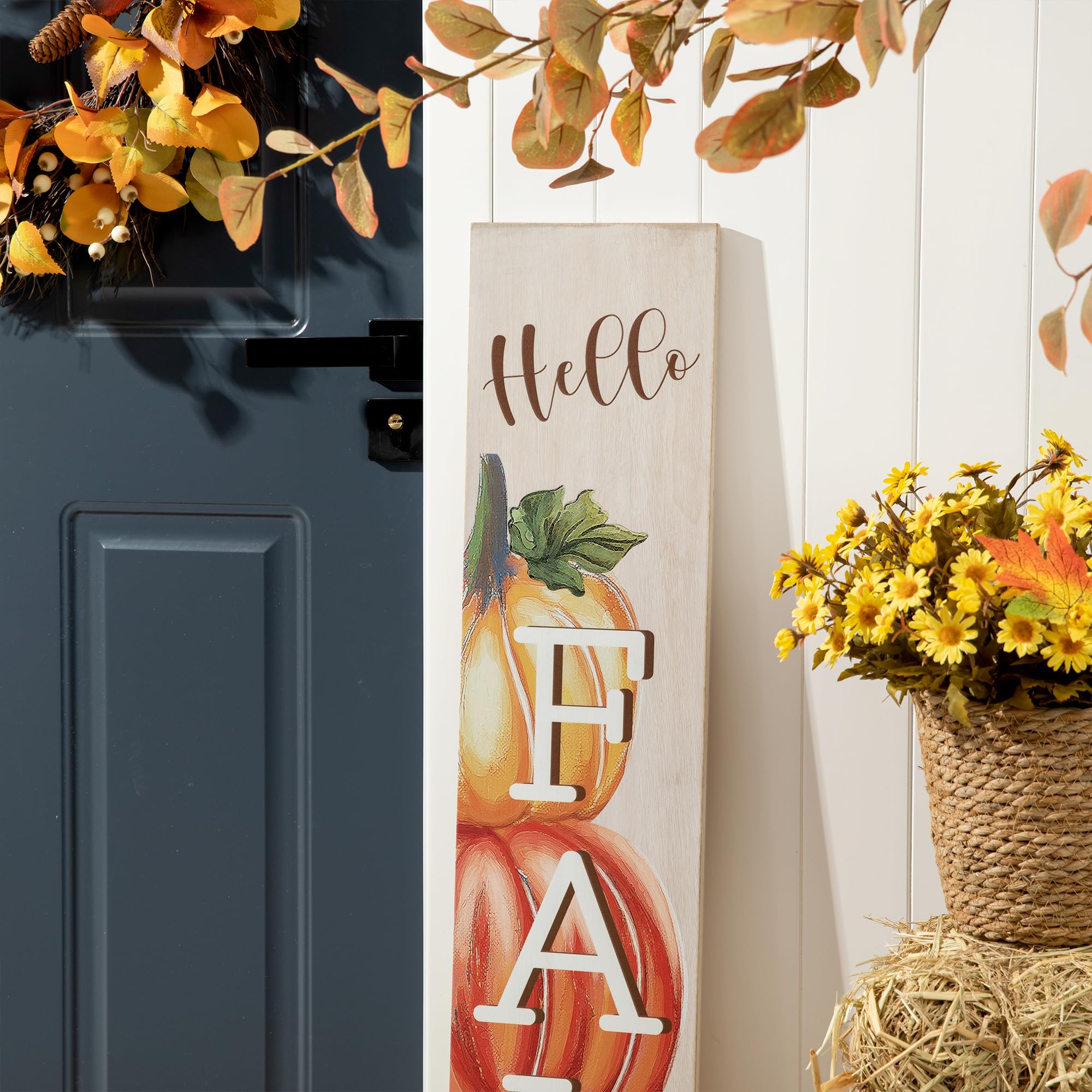 Snapklik.com : 42"H Wooden Hello Fall Porch Sign, Large Vertical Rustic ...