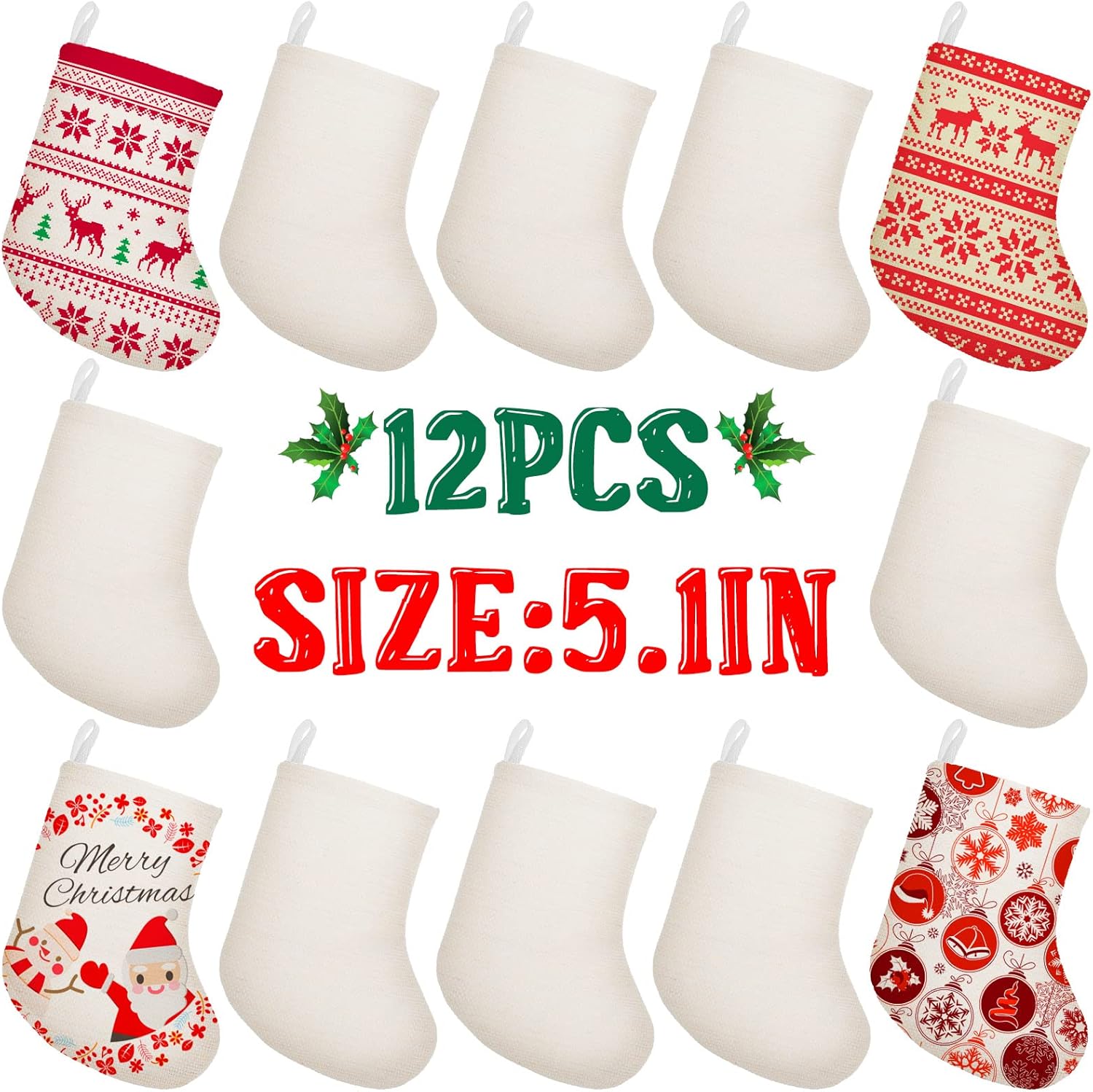 Amazon.com: Christmas Sublimation Burlap Stockings Christmas Stockings ...