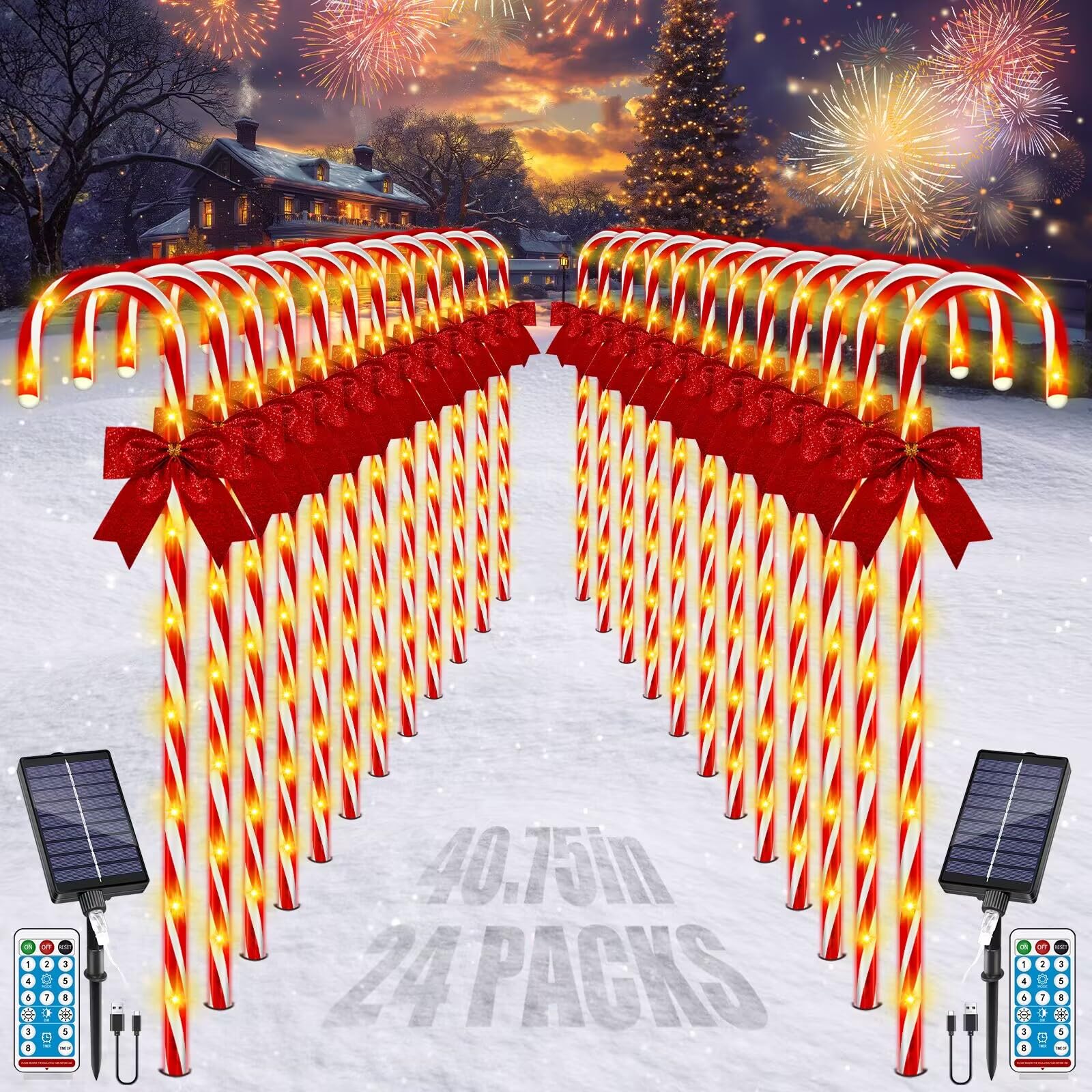 Christmas Solar Candy Cane Pathway Lights, 24PCS 240LED Christmas ...