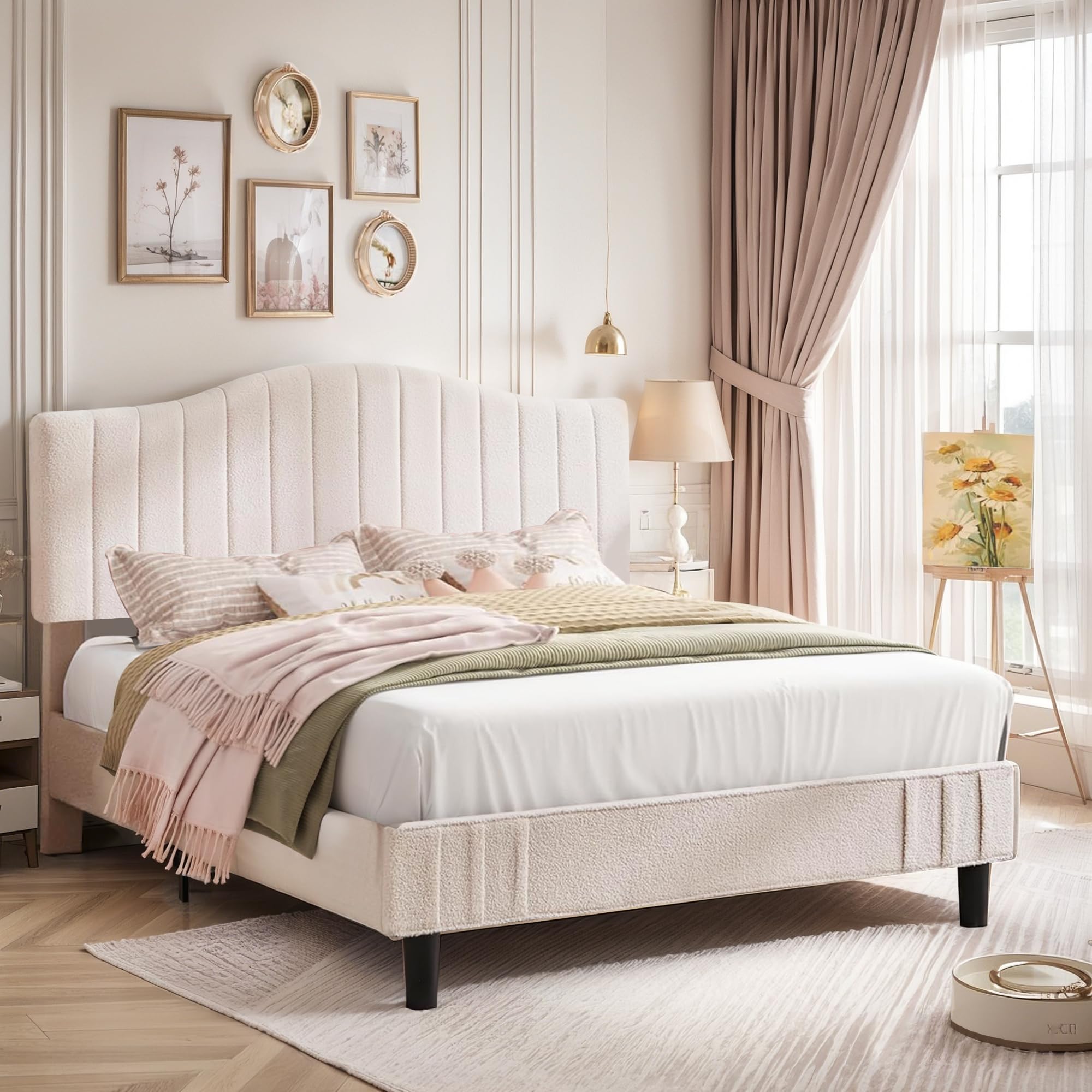 Amazon.com: VECELO Full Size Beds Upholstered Platform Bed Frame with ...