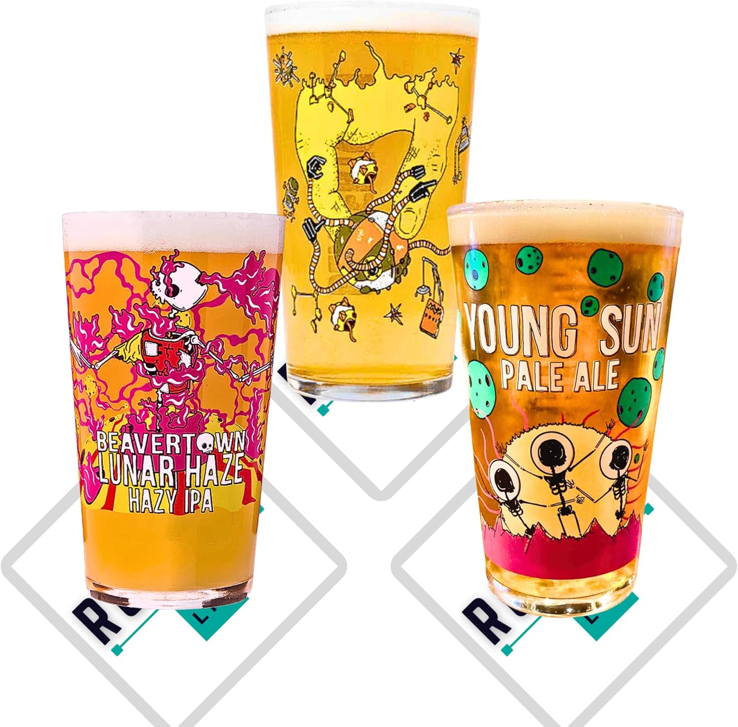 Beavertown Pint Glass Glasses Young Sun Nanobot Luna Beer Lager X3 ...