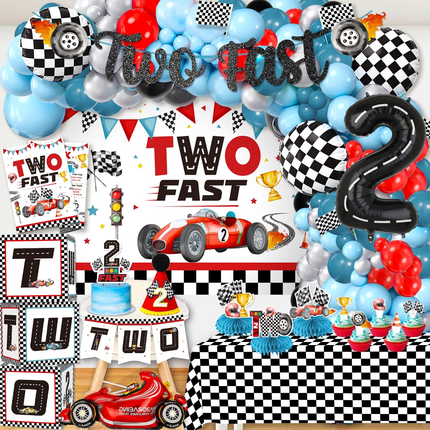 Amazon.com: Two Fast Birthday Decor, 2nd Cars Decorations for Boys ...