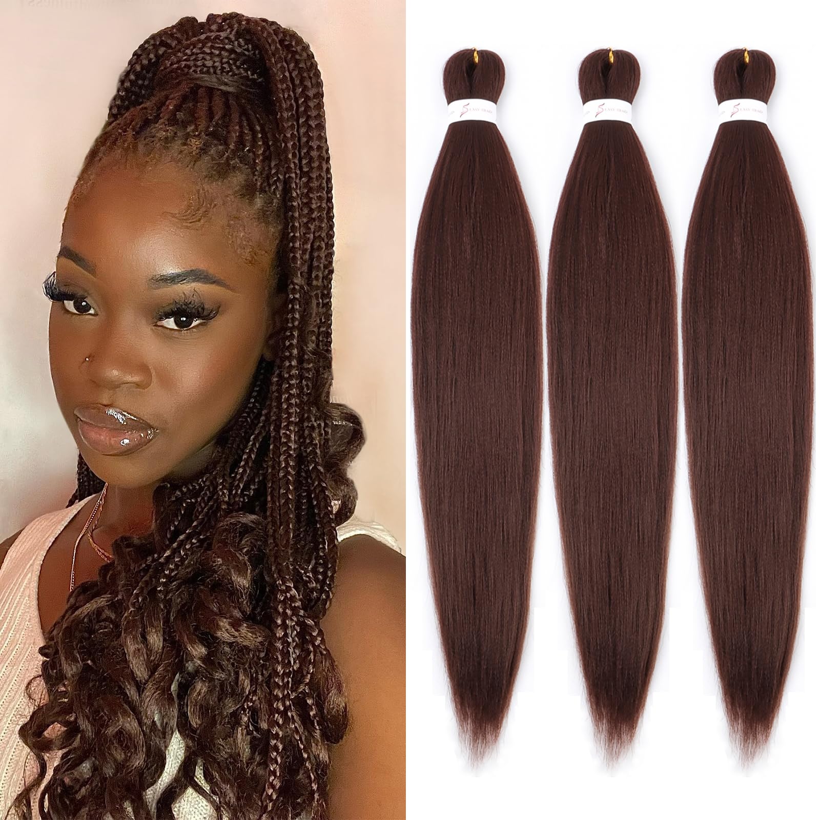 Amazon.com : Chocolate Brown Braiding Hair Pre Stretched 30 Inch 3 ...