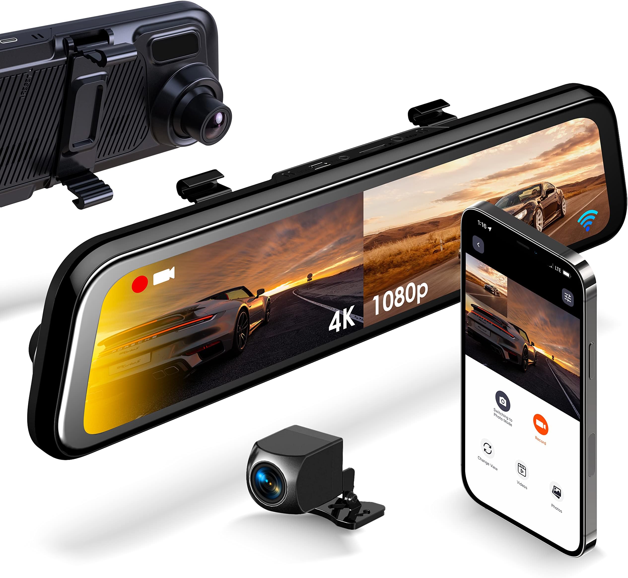 Amazon.com: RexingUSA M2 MAX - 2-Channel Mirror Dash Cam w/ 12” IPS ...