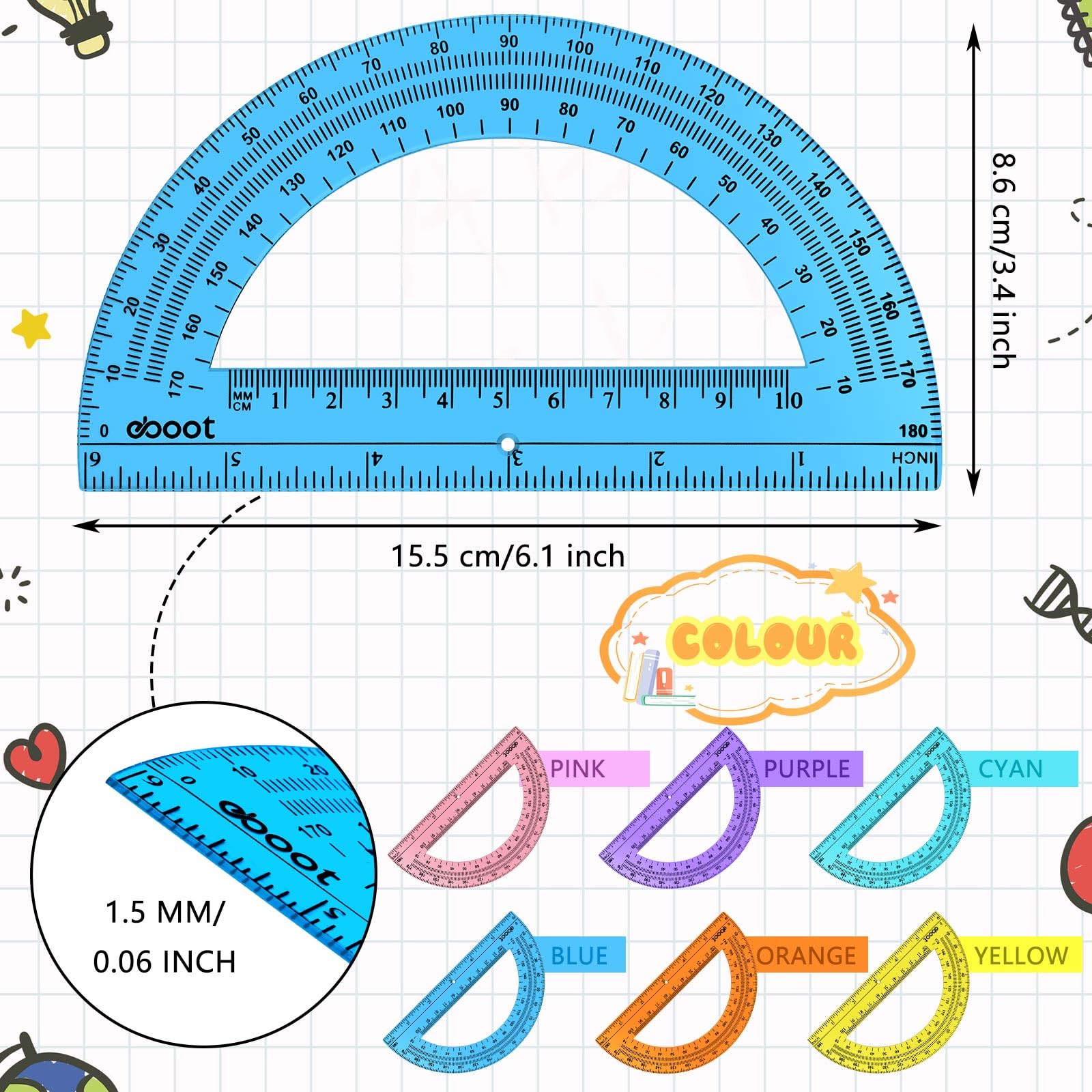 Snapklik.com : EBOOT 24 Pack Plastic Protractors Math Protractor 180 ...