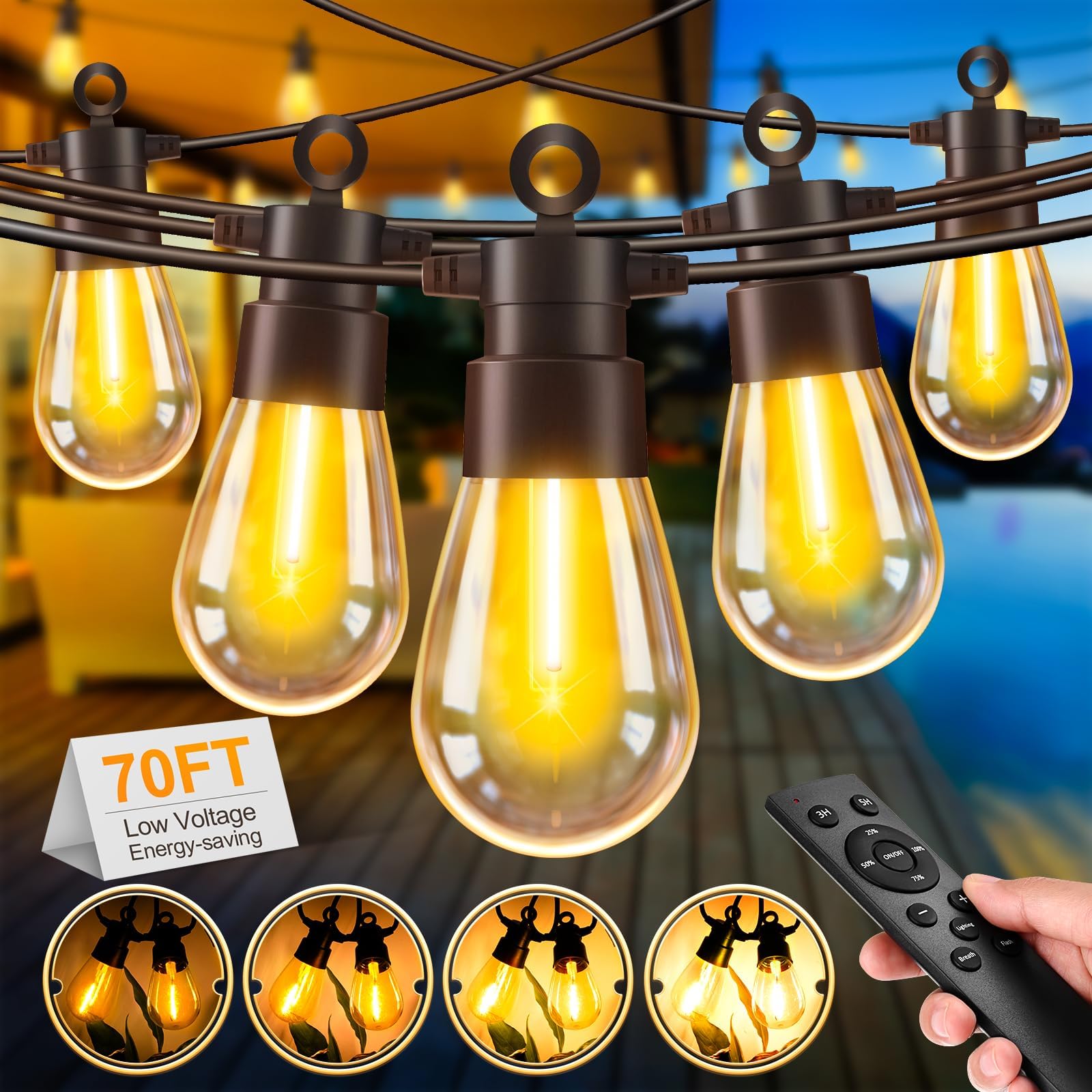 FGRYB Festoon Lights Outdoor Mains Powered - 100Ft Garden String Lights ...