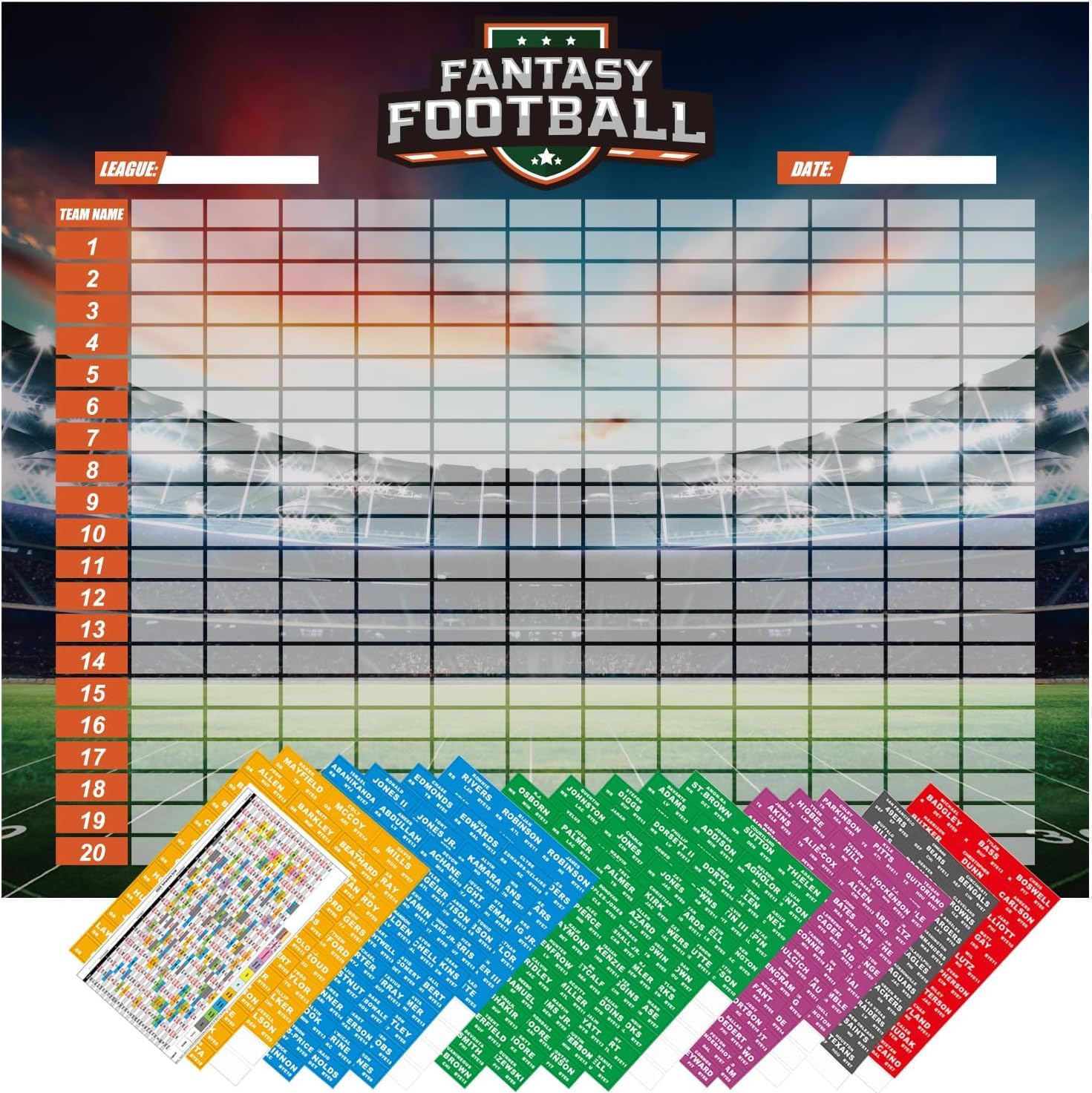 Buy KIKIGO2024-2025 Fantasy Football Draft Board Kits with 12 Team 20 Round 500+Player Labels ...
