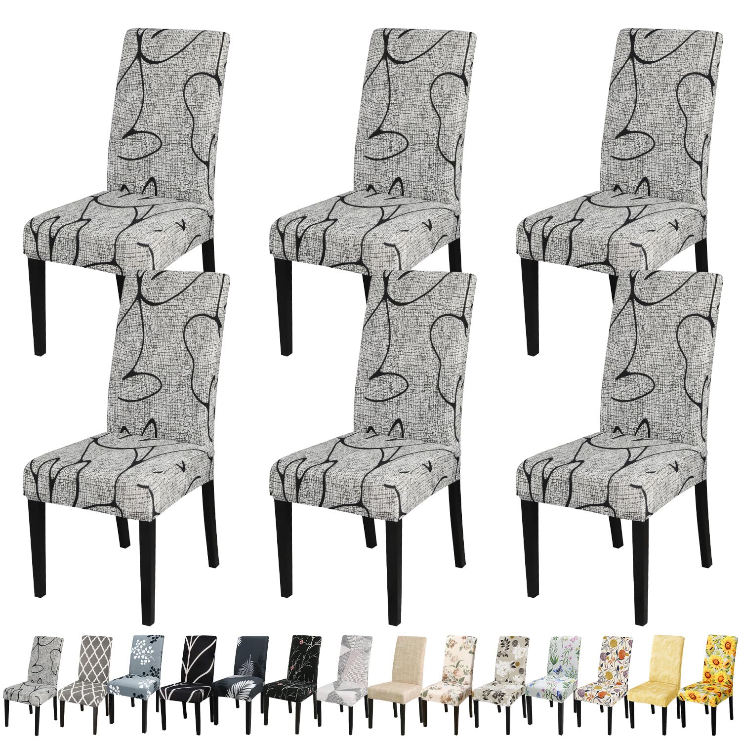 Amazon.com: JQinHome Pattern Chair Covers for Dining Room Set of 6 ...