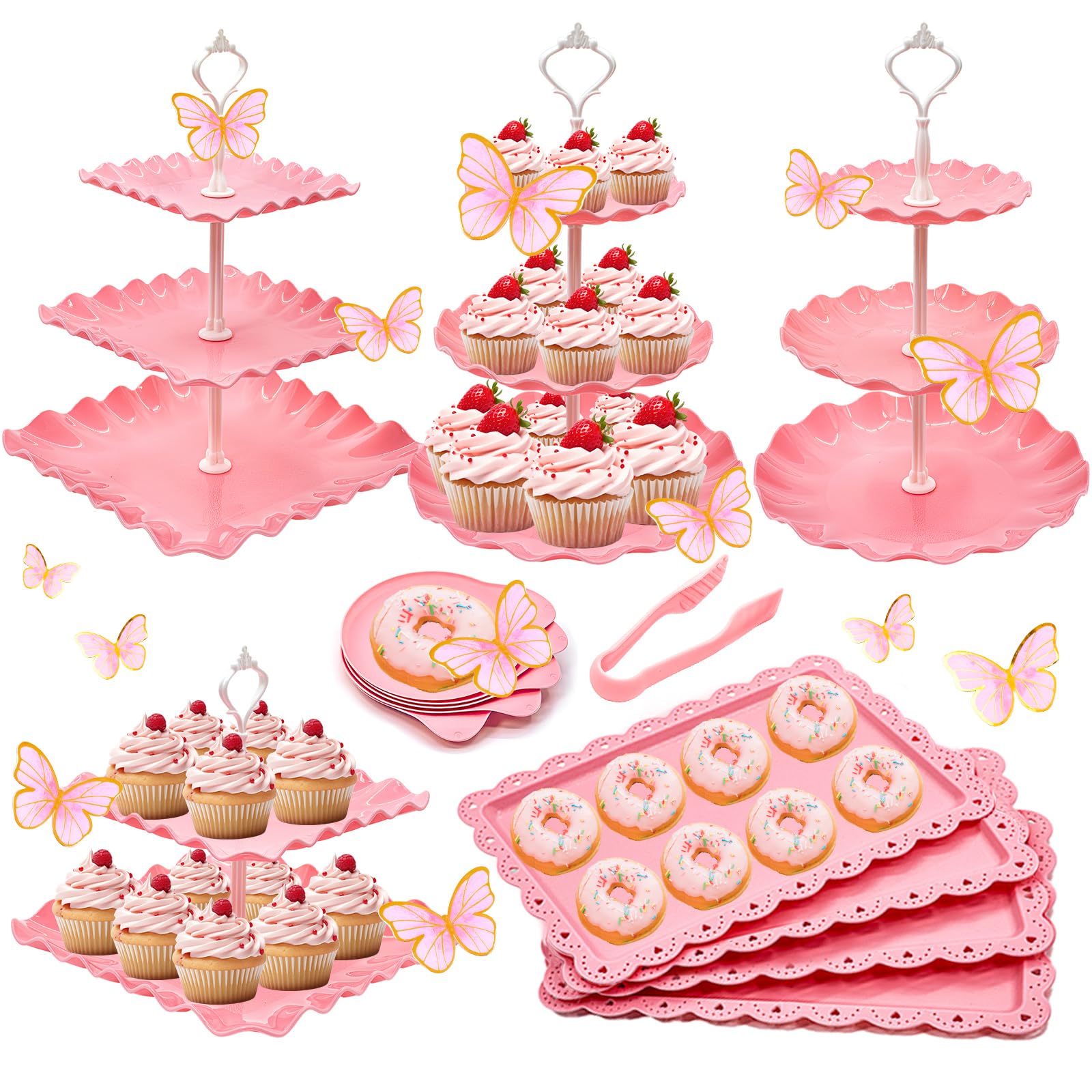 Amazon.com: 15 PCS Dessert Table Display Set Pink Cupcake Stand,3 ...
