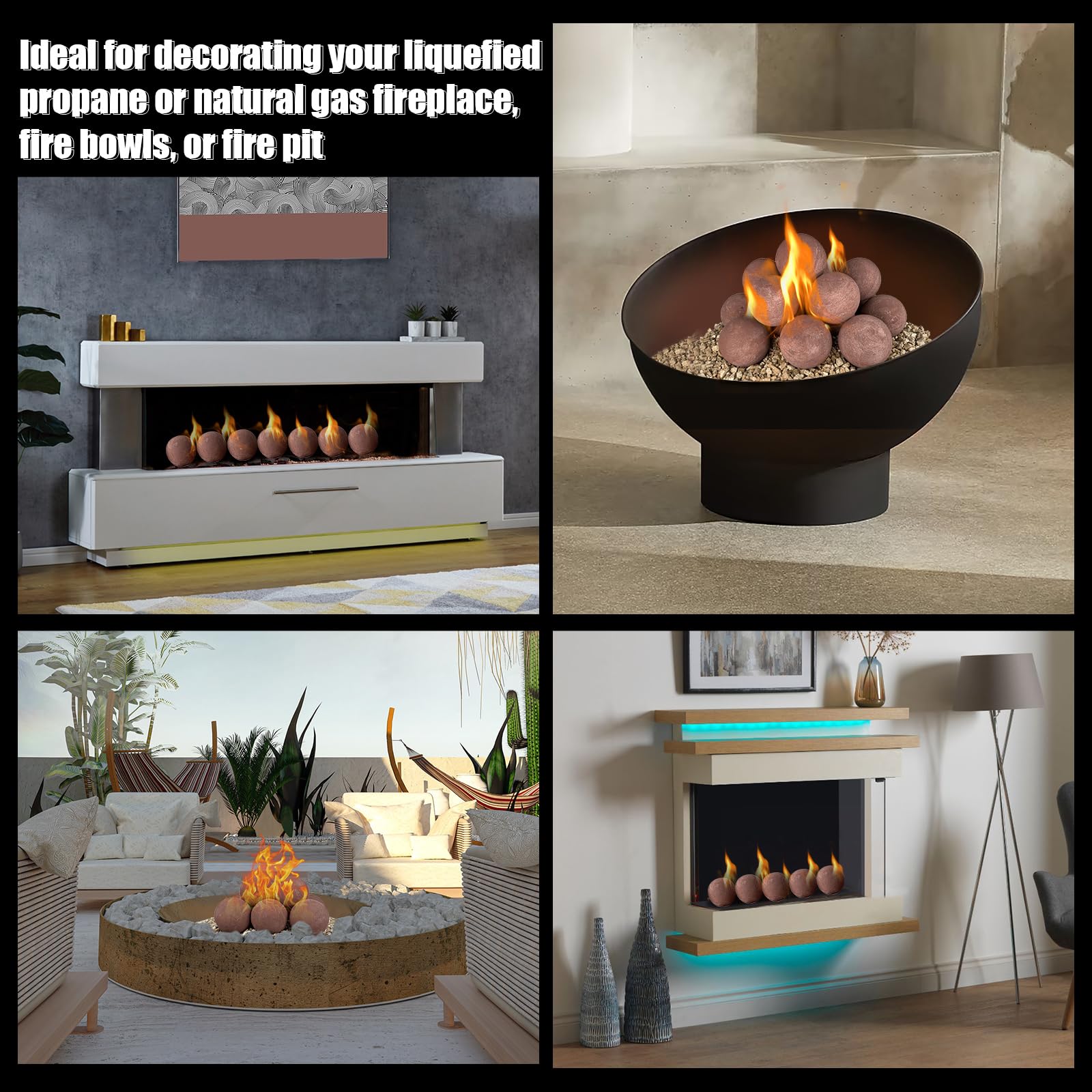 Snapklik.com : Ceramic Fire Balls, 5 Inch, Set Of 6 Round Fire Stones ...