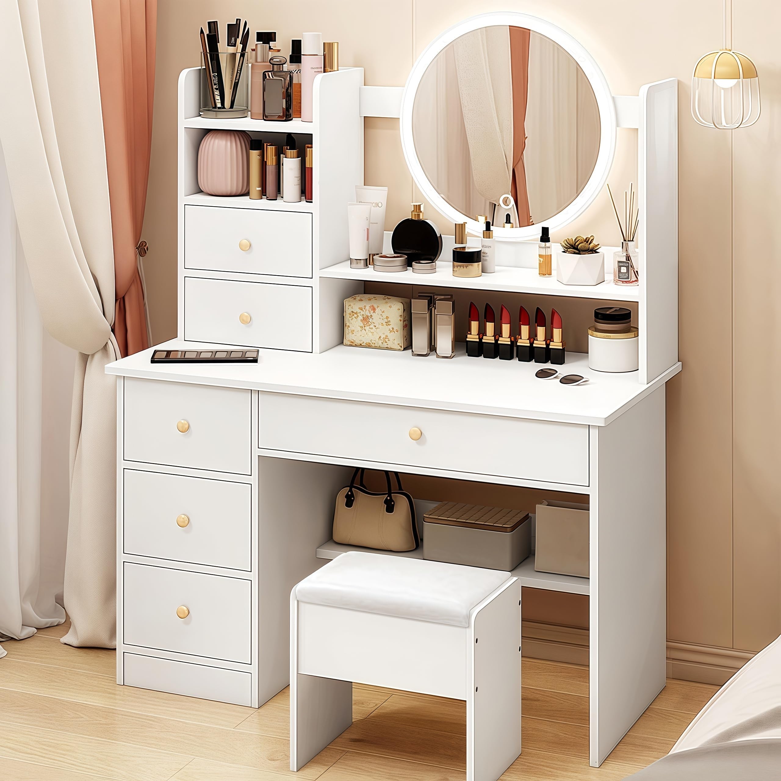 TRIUMPHKEY Tocador Vanity con Espejo Luz LED Mueble para Maquillaje ...