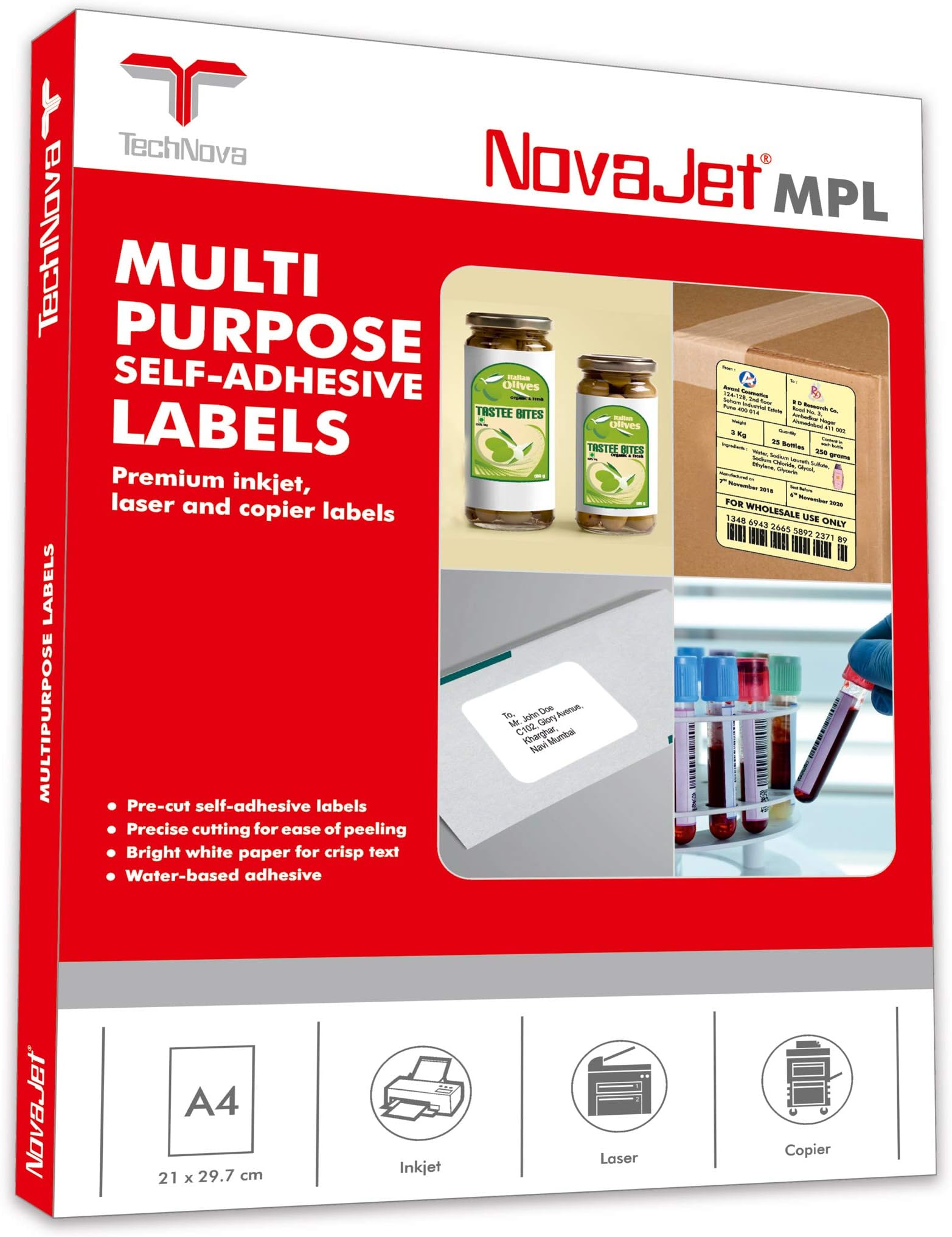 NovaJet Multipurpose Label for Inkjet/Laser Printer 4 Label (Size of ...