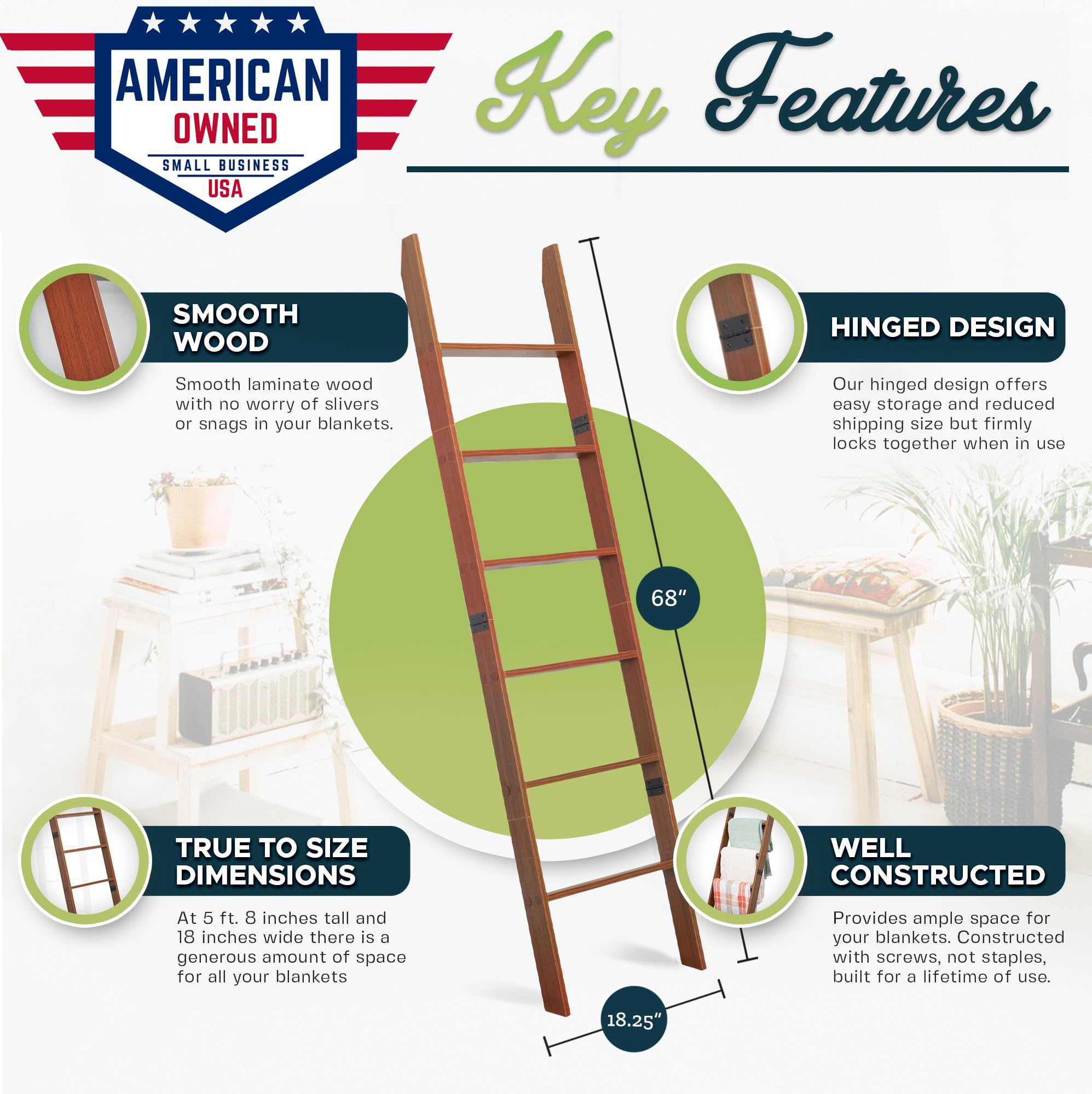 Snapklik.com : Blanket Ladder For Living Room And Bedroom, 6-Tier Wall ...