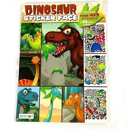 Amazon.com: Bendon Dinosaur Sticker Face Activity Book 32 Dino Pages ...