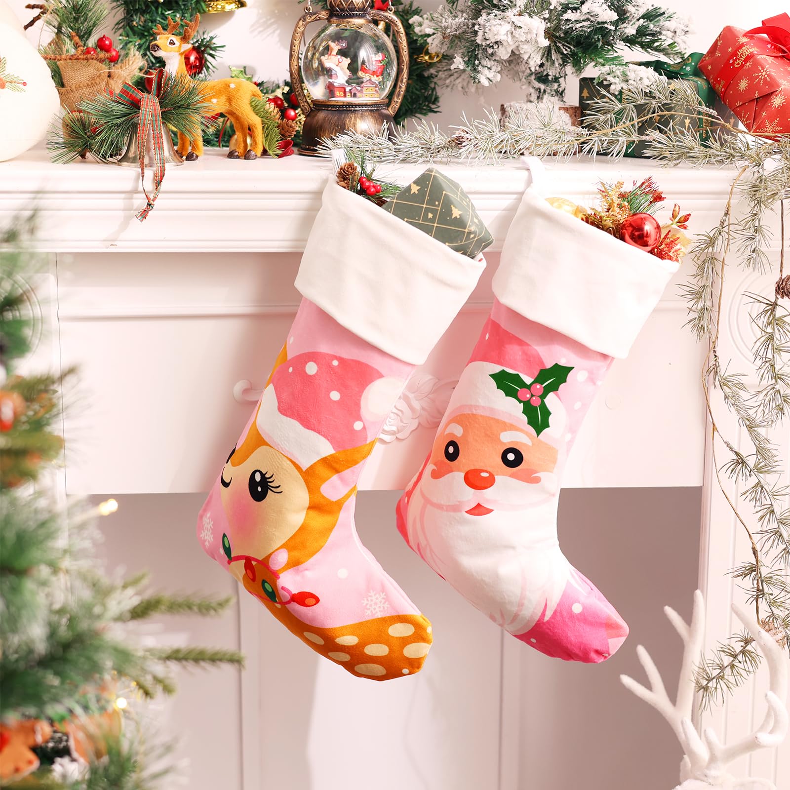 Amazon.com: Pink Christmas Stockings 2 Pack Christmas Tree Hanging ...