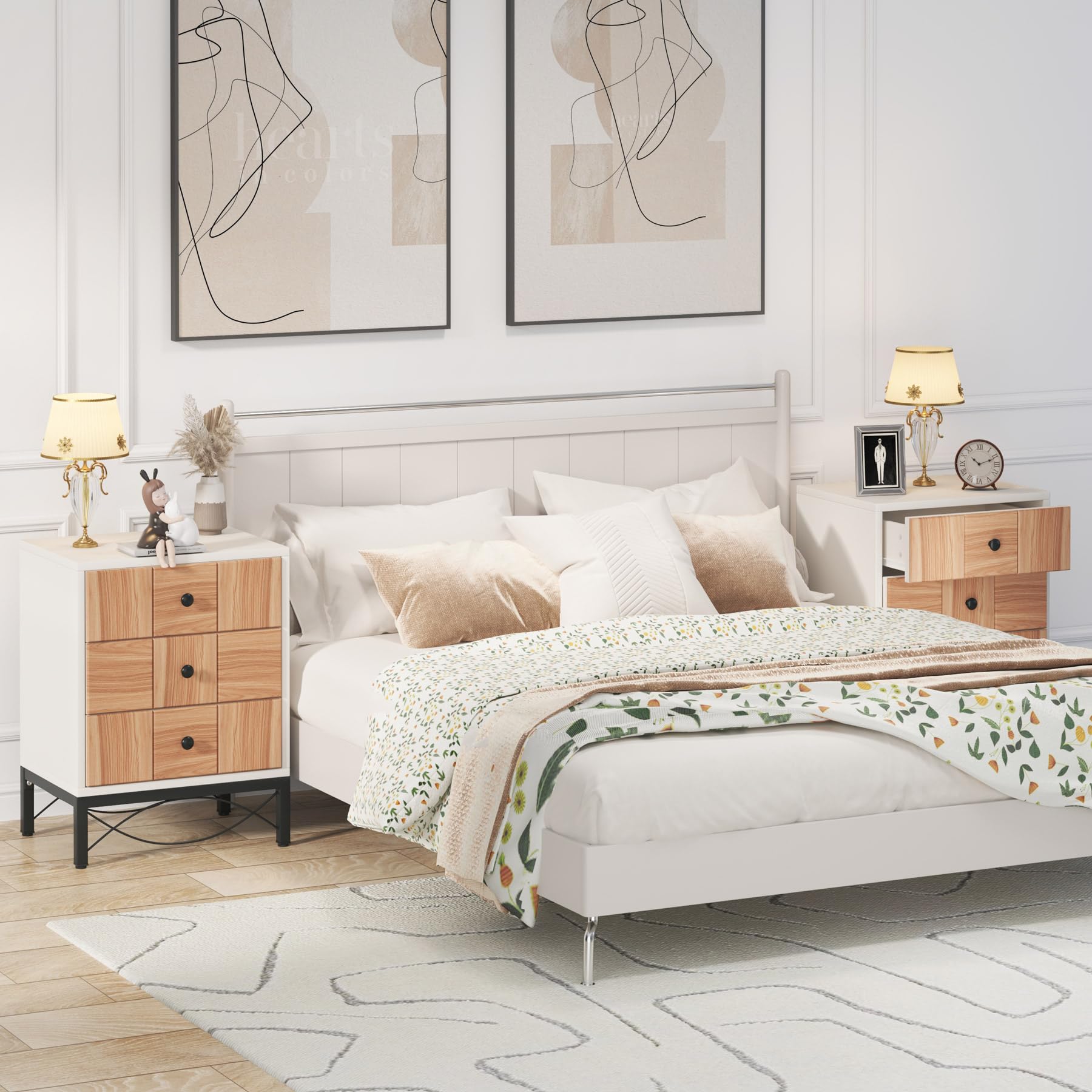 LITTLE TREE Nightstand with 3 Drawers, Modern Bedside Table for Small ...